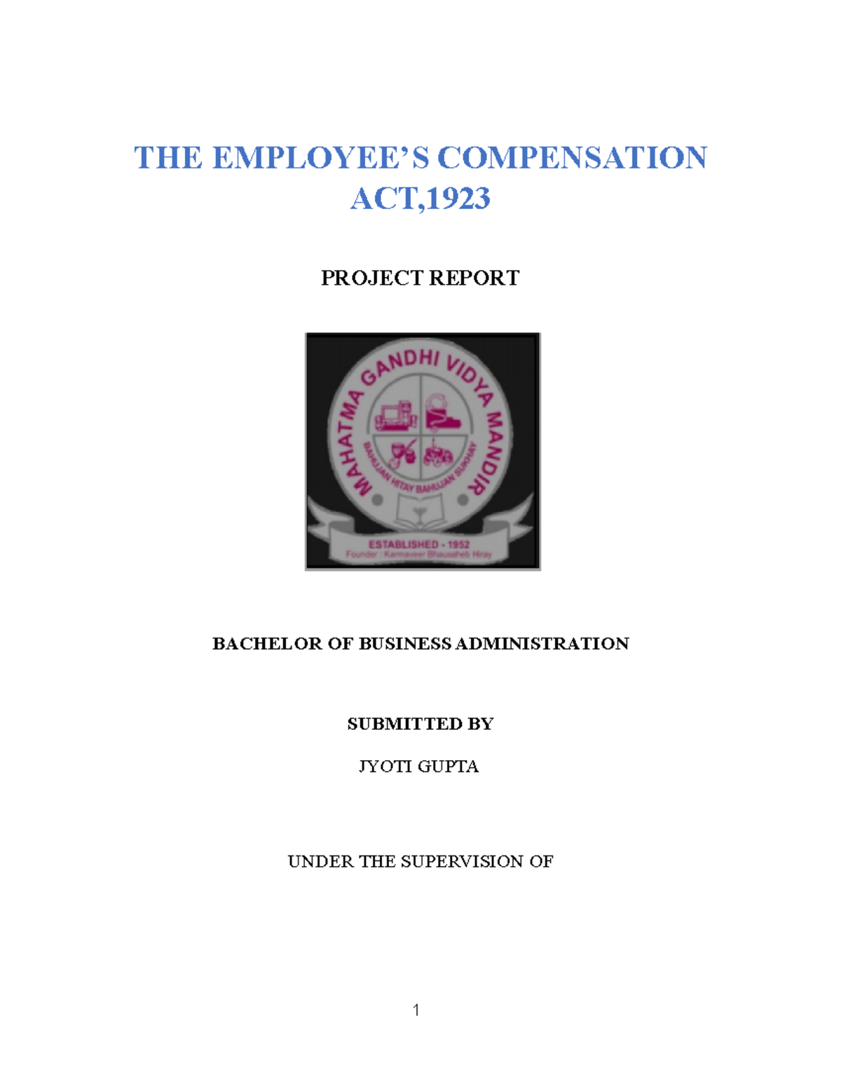 Jyoti%20Gupta course - THE EMPLOYEE’S COMPENSATION ACT, PROJECT REPORT ...