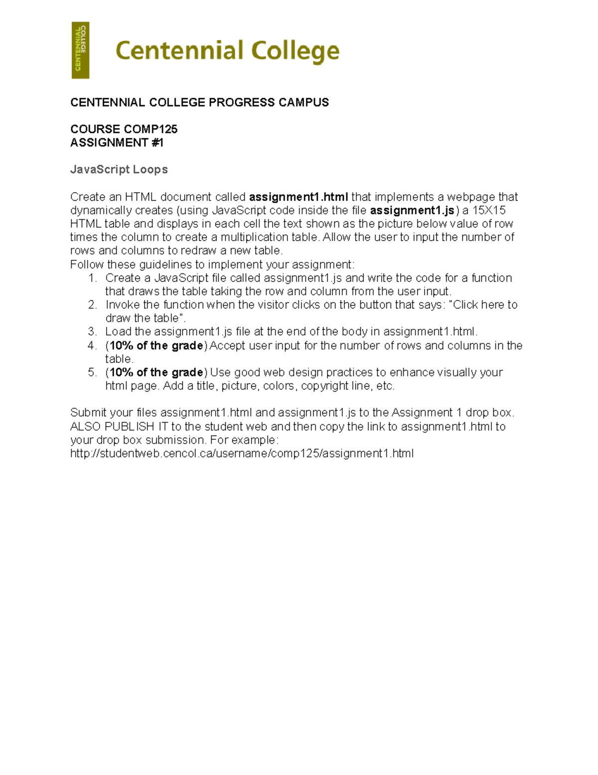 COMP125Assignment 1 - this is 1 assignment - CENTENNIAL COLLEGE ... COMP125Assignment 1 - this is 1 assignment - CENTENNIAL COLLEGE ...