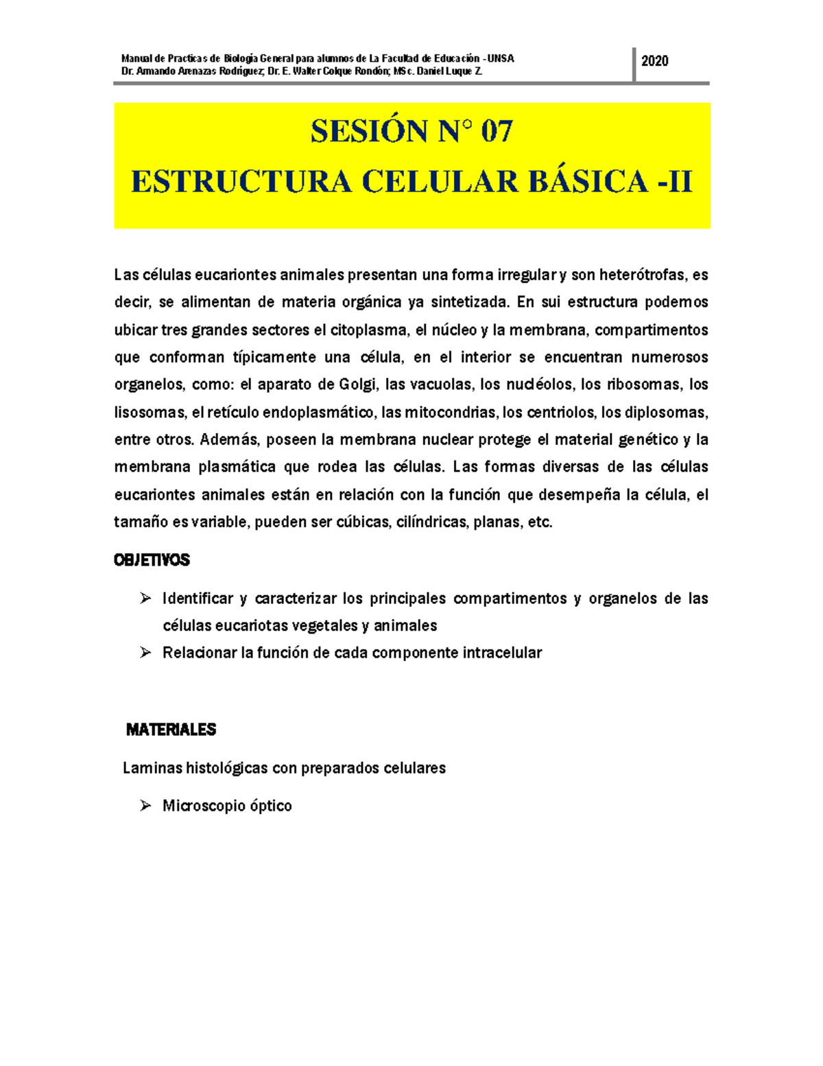 Sesion 7 - Estructura Celular II - SESIÓN N° 07 ESTRUCTURA CELULAR ...