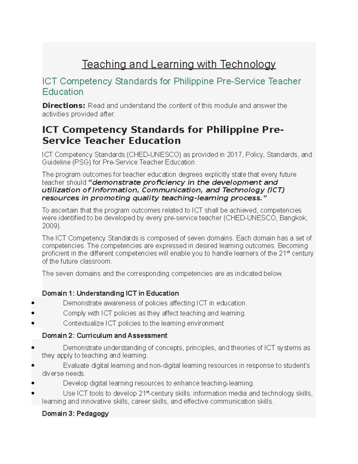 Module 1 ICT Competency Standards - Teaching and Learning with ...