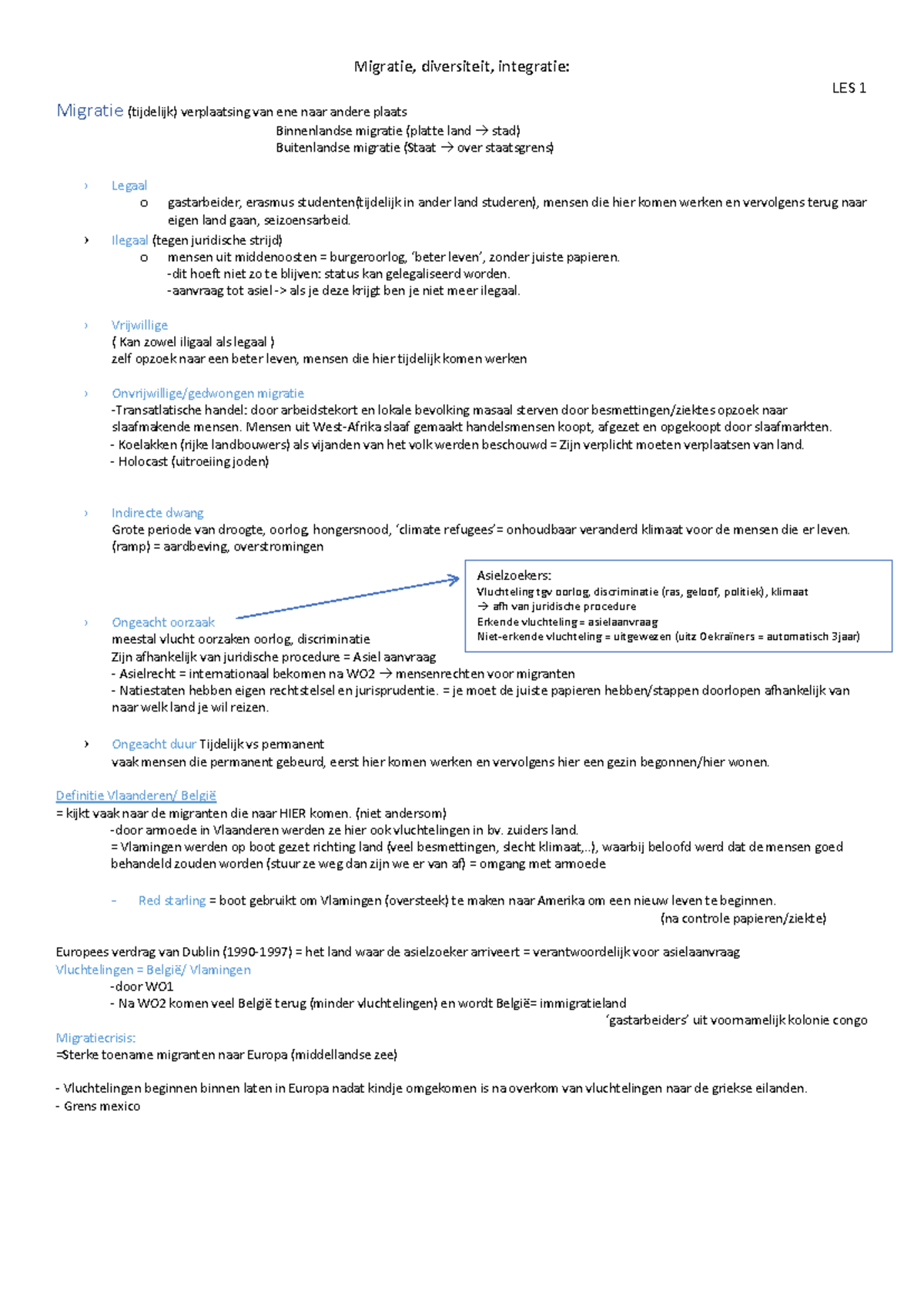 Samenvatting Migratie, Integratie en Diversiteit - Migratie, diversiteit, integratie: LES 1 ...