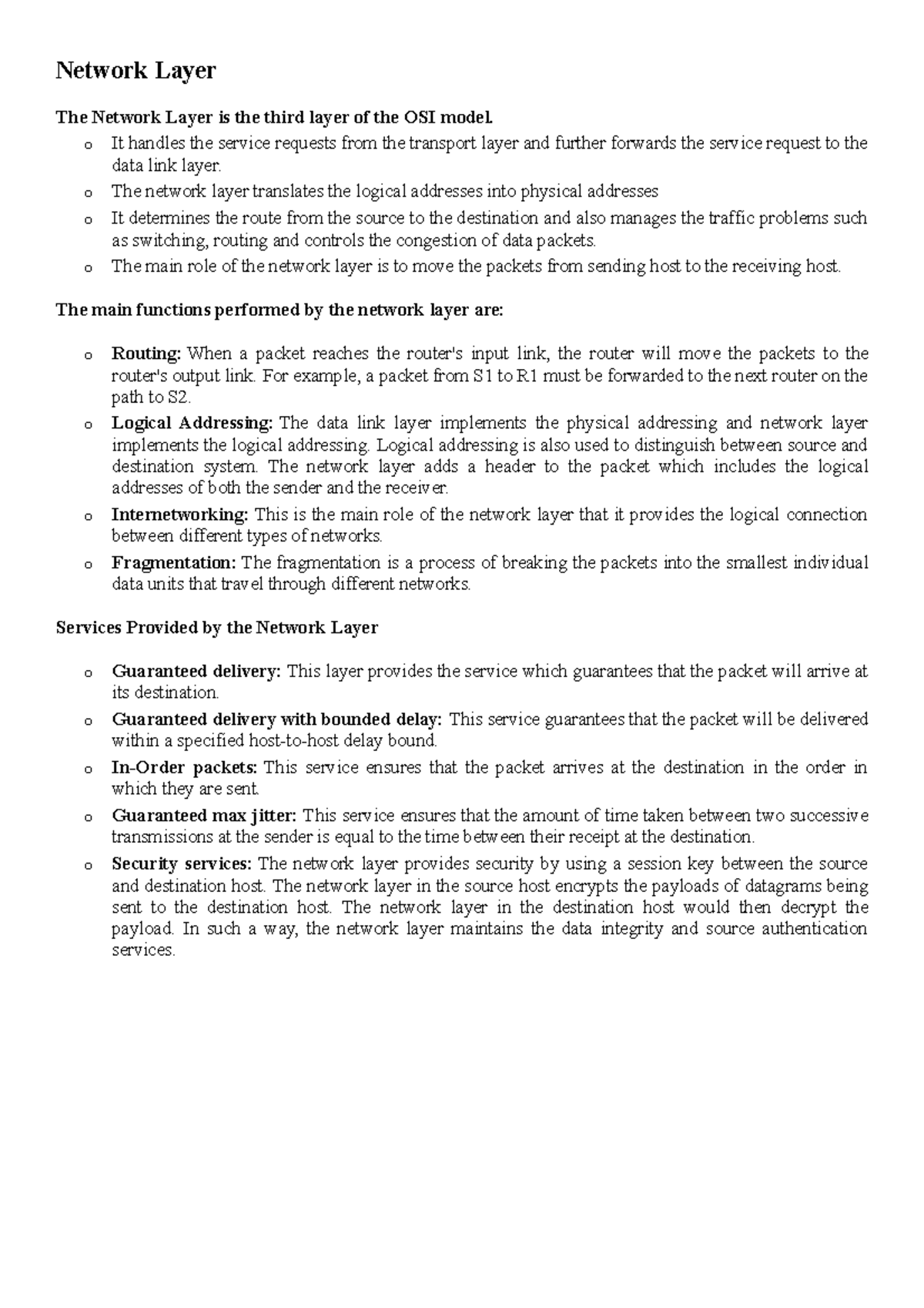 Network Layer Notes Network Layer The Network Layer Is The Third