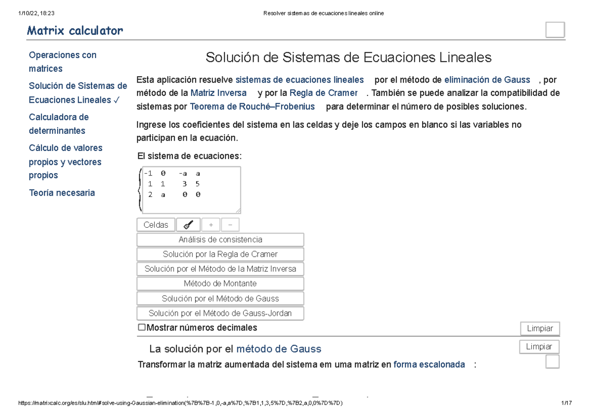Resolver sistemas de ecuaciones lineales online 3b - Matrix calculator ...