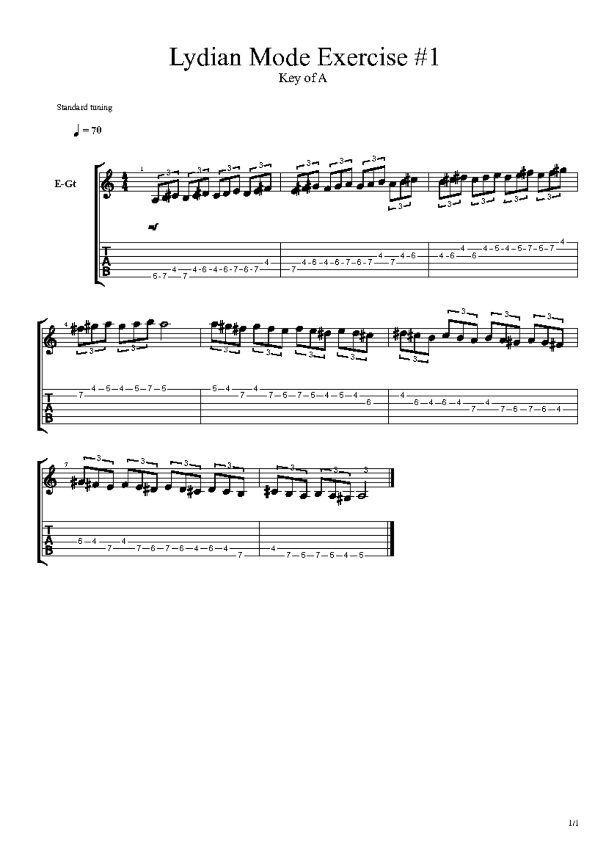 Lydian Mode Exercise 1 - lksdfj - Key of A - Lydian Mode Exercise # - 1/ - = - Standard tuning ...