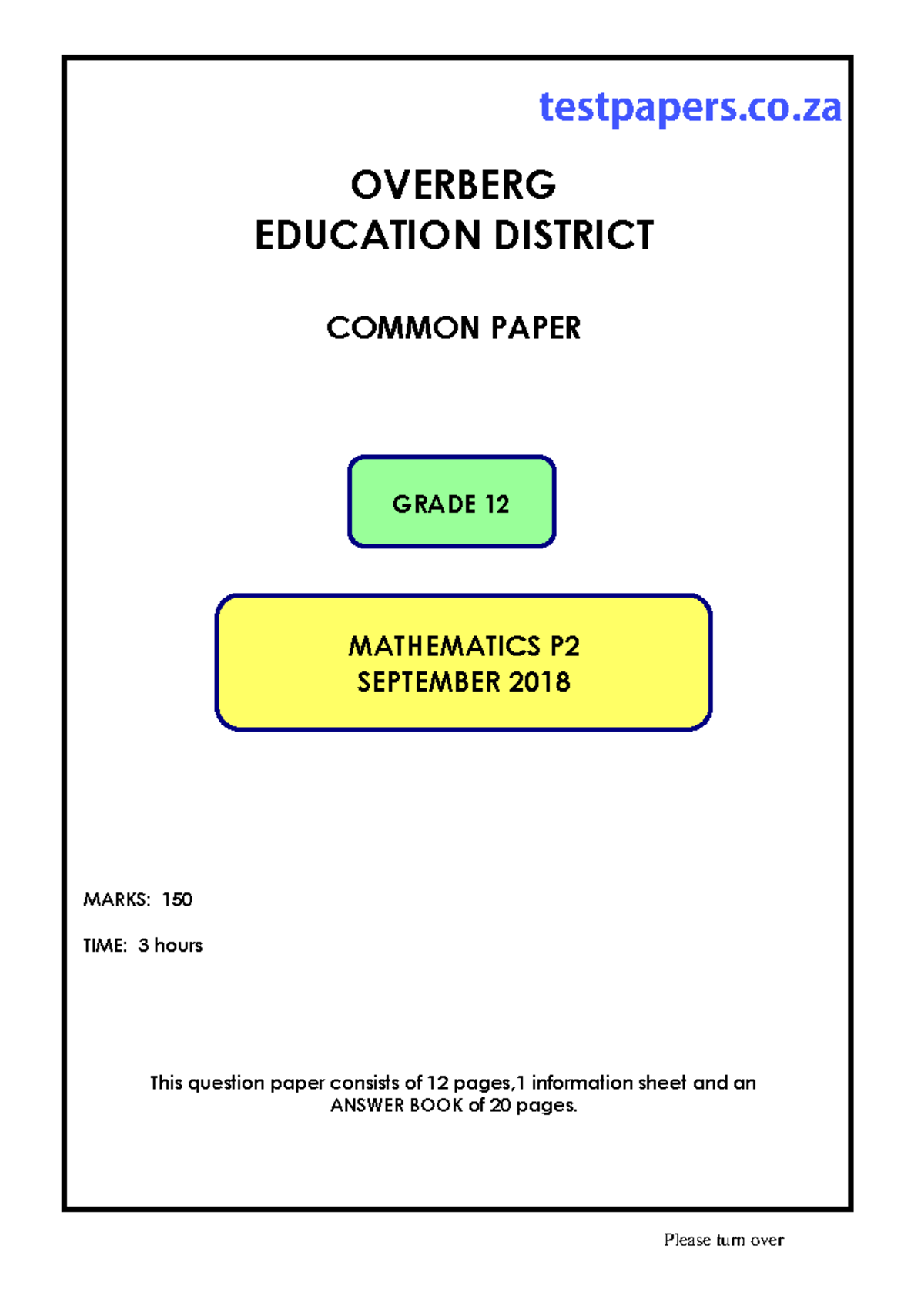 2018 Grade 12 MATH Trial EXAM Paper 2 WC Overberg - OVERBERG EDUCATION ...