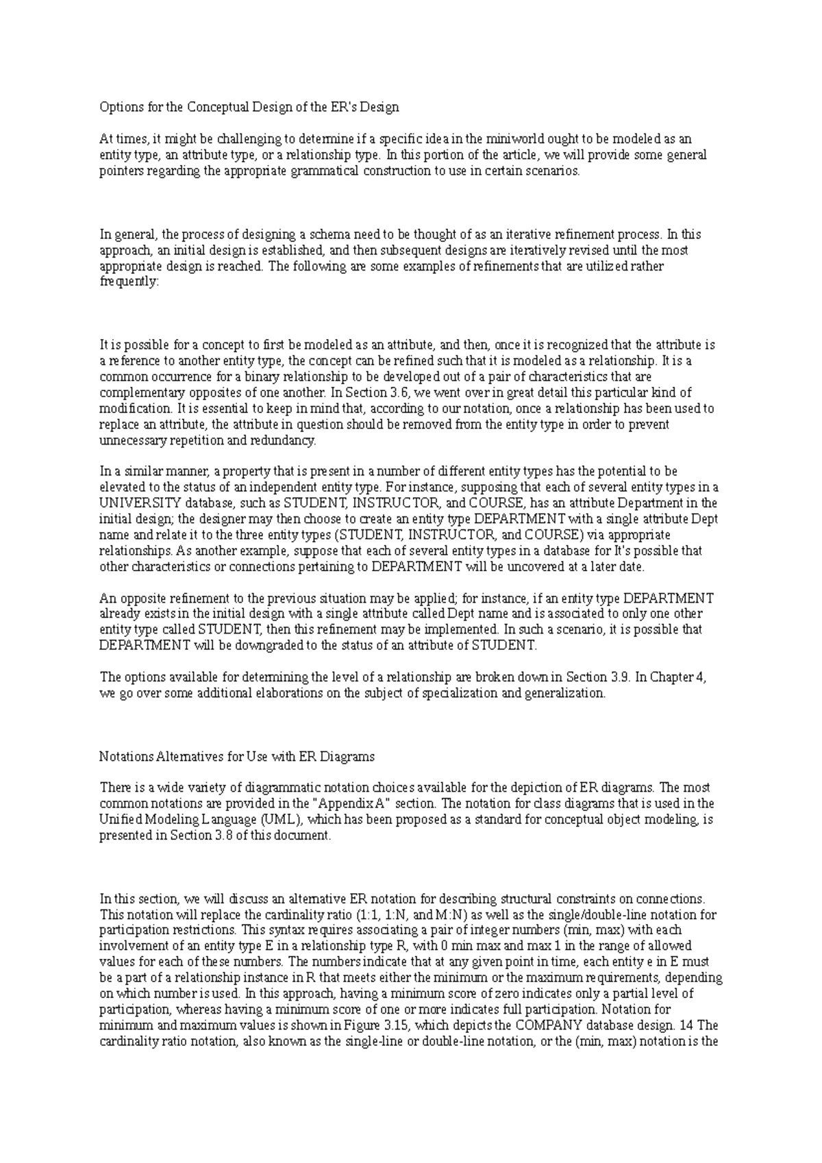 Conceptual Data Modeling Lecture 7 Options For The Conceptual Design Of The Ers Design At