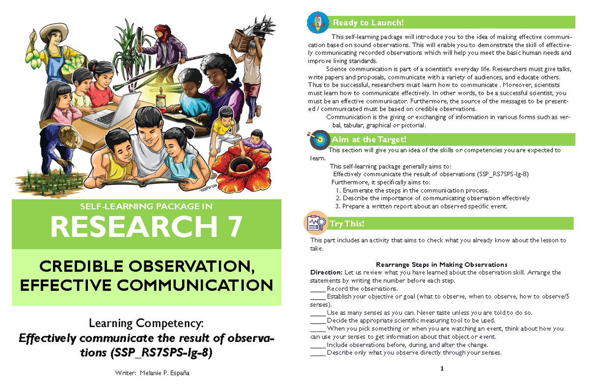 SLM RES7 Credible Observation Effective Communication - SELF-LEARNING PACKAGE IN RESEARCH 7 ...