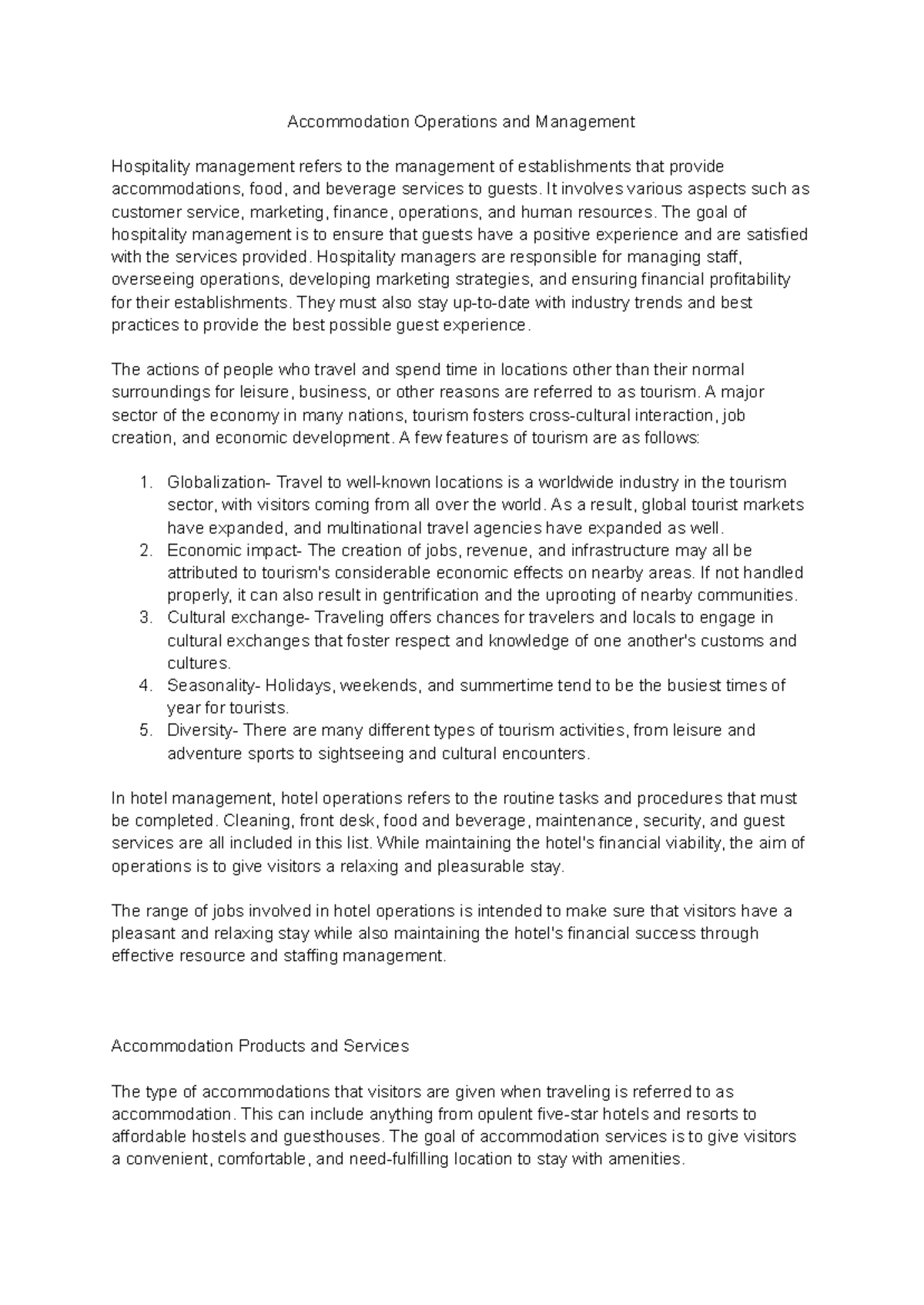 Accommodation Operations and Management - Accommodation Operations and ...