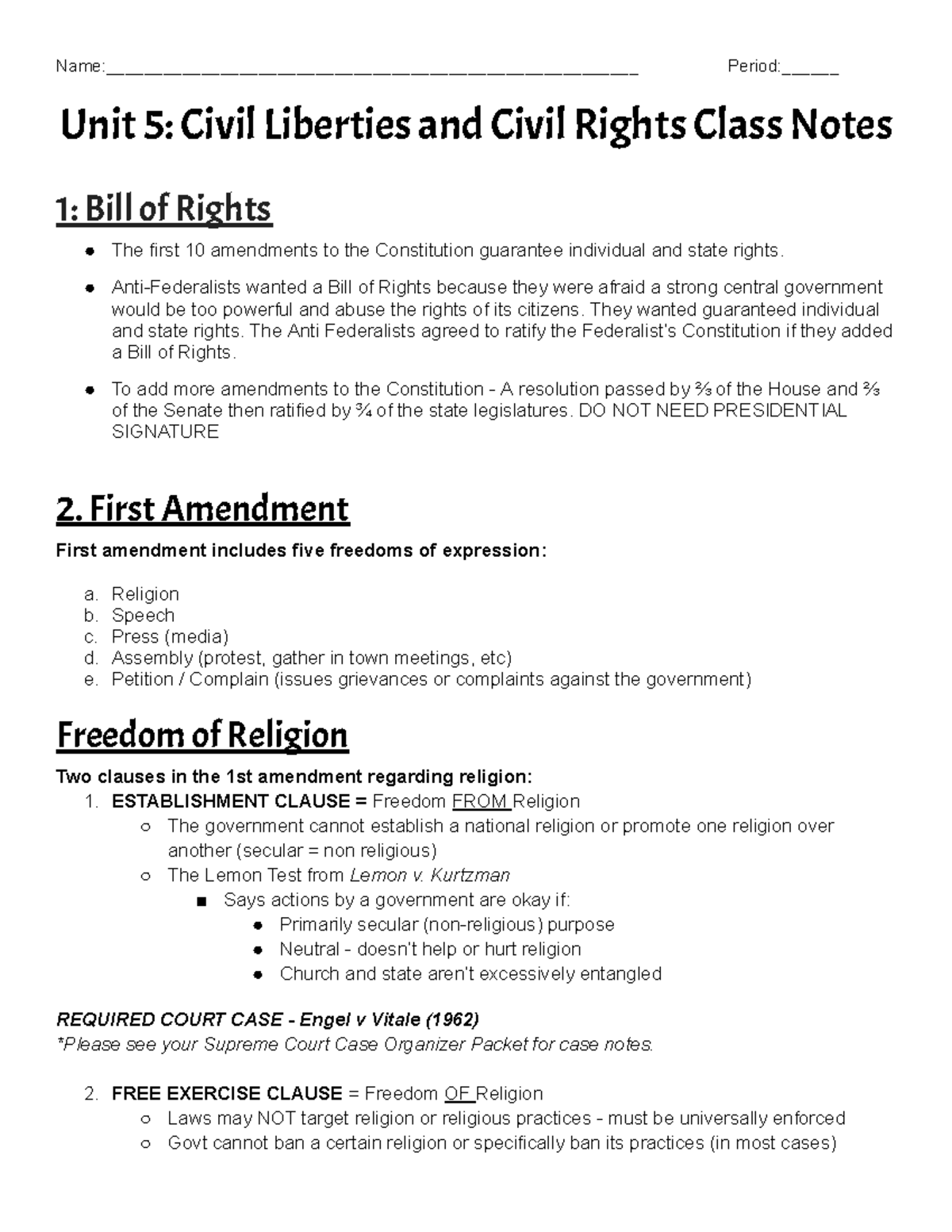 FULL Unit 5 Notes Civil Liberties and Civil Rights - - Studocu