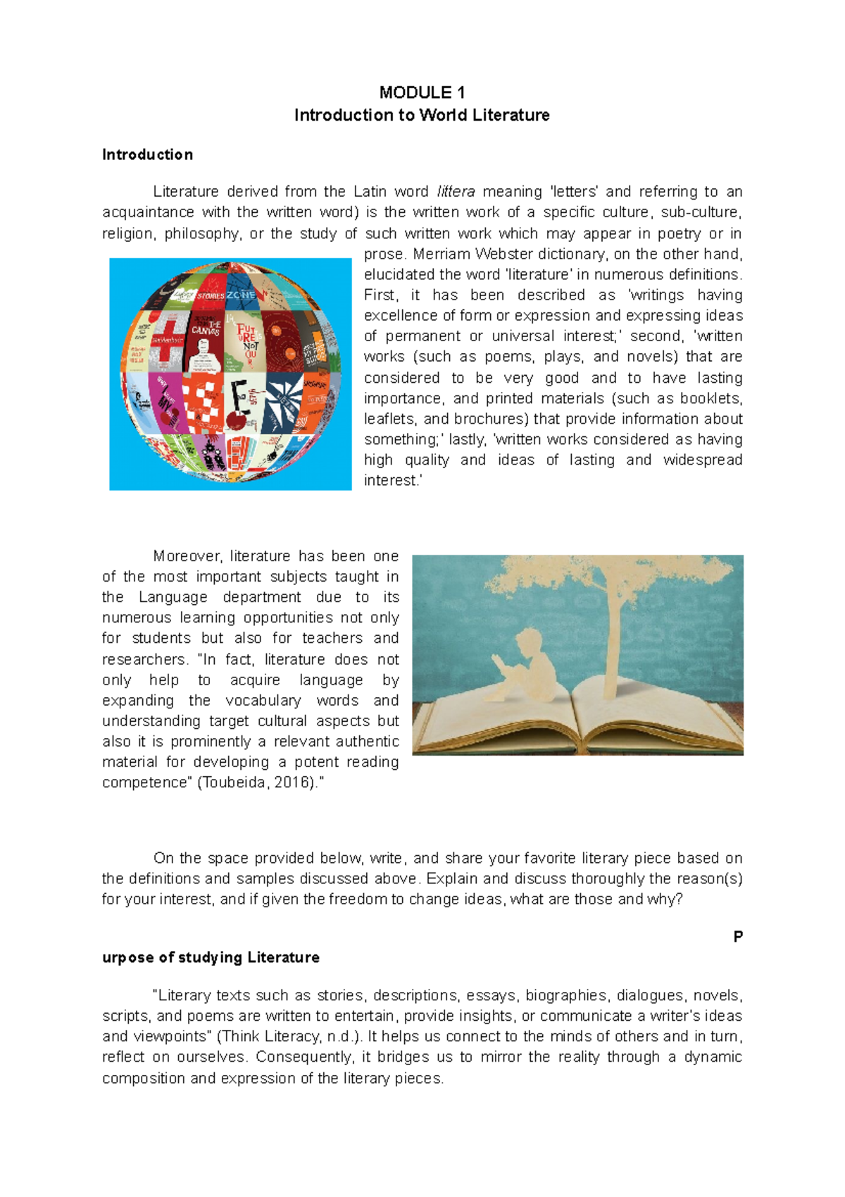 Lecture-Introduction to World Literature - BS Psychology - Studocu