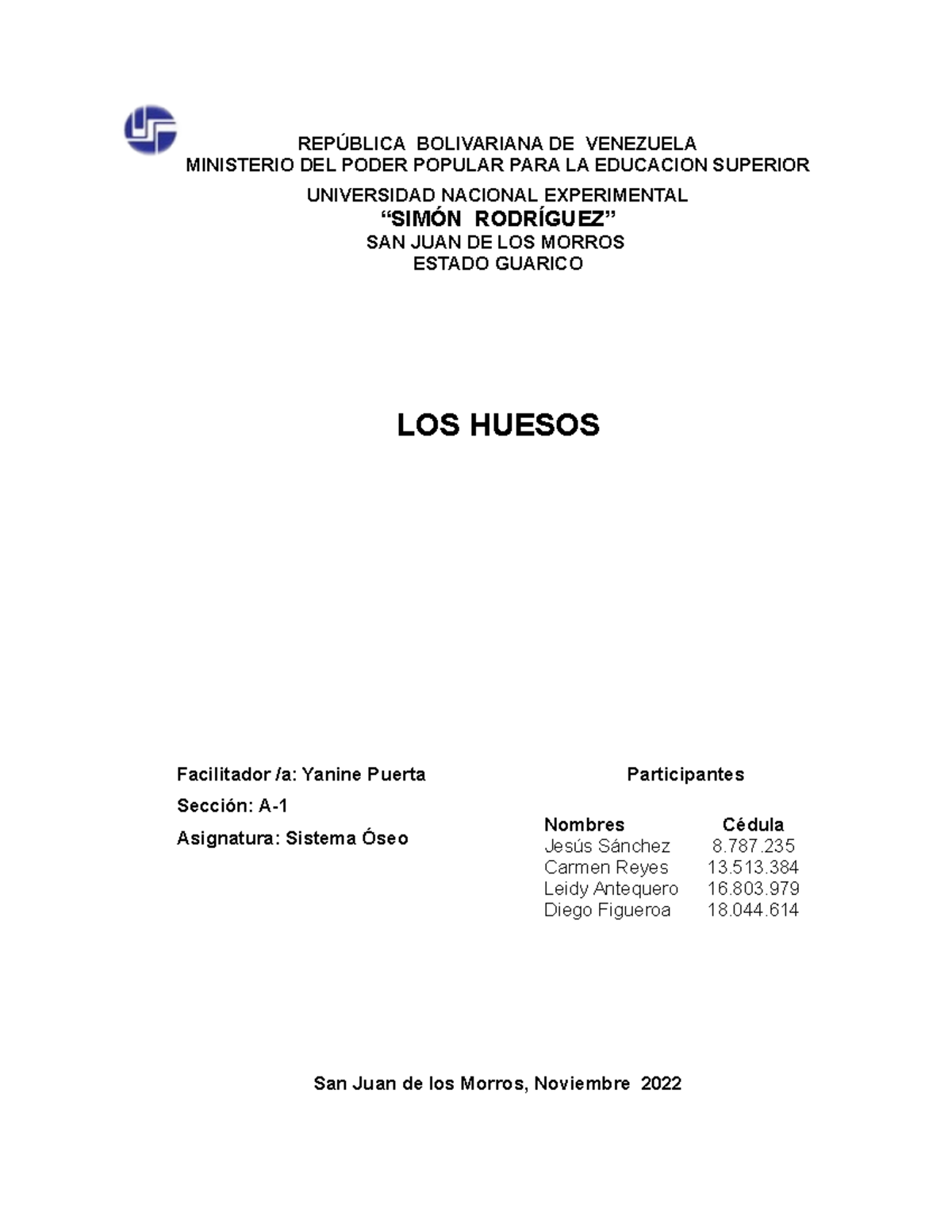 LOS Huesos Trabajo - sistema oseo - REPÚBLICA BOLIVARIANA DE VENEZUELA ...