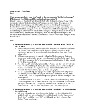 Old English Exam - Hannah Lawson EN441/541 History of the English ...