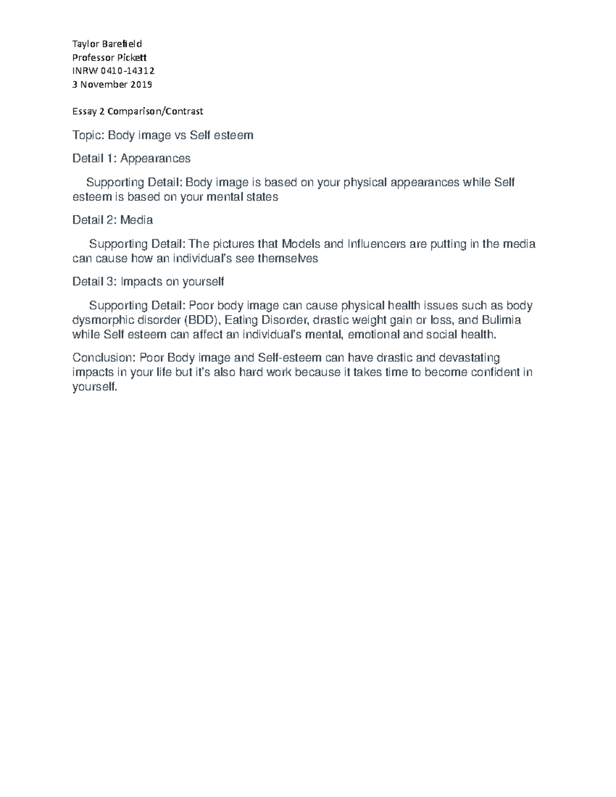 Essay 2 Comparison - Tina - Taylor Barefield Professor Picket INRW 0410 ...