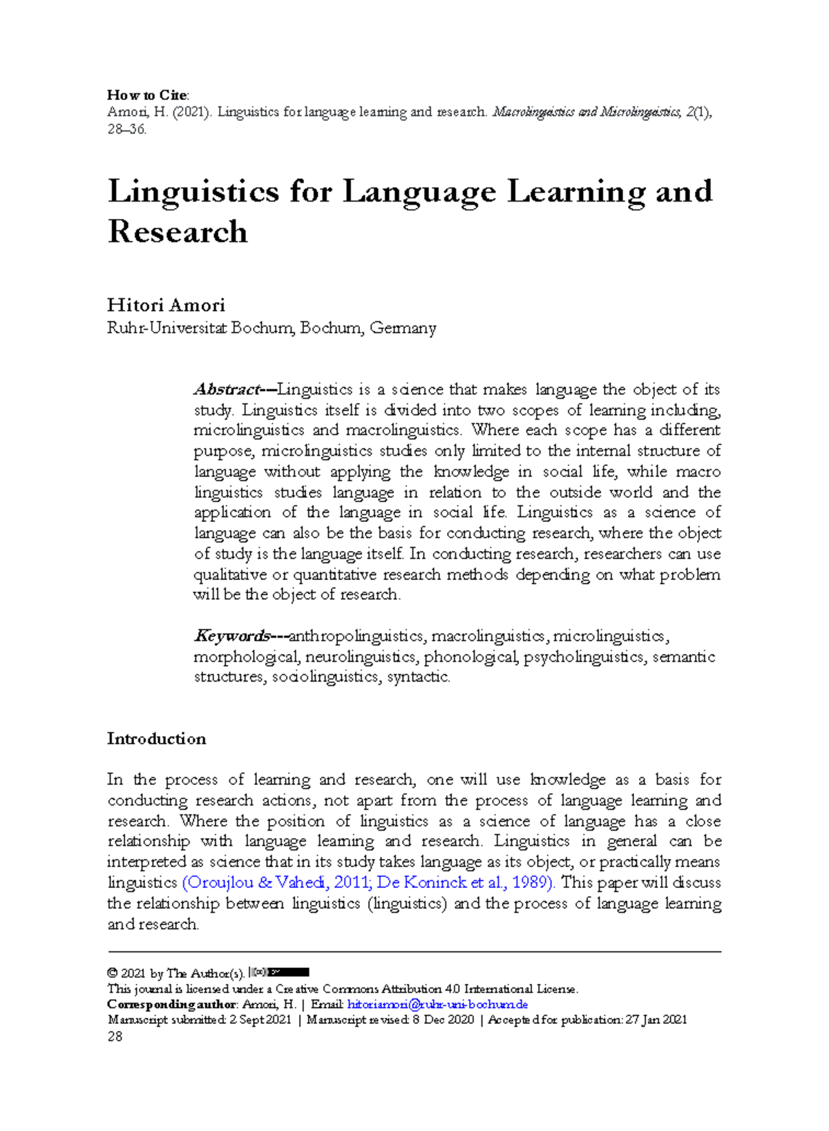 49 - JKKJKJ - How to Cite: Amori, H. (2021). Linguistics for language ...