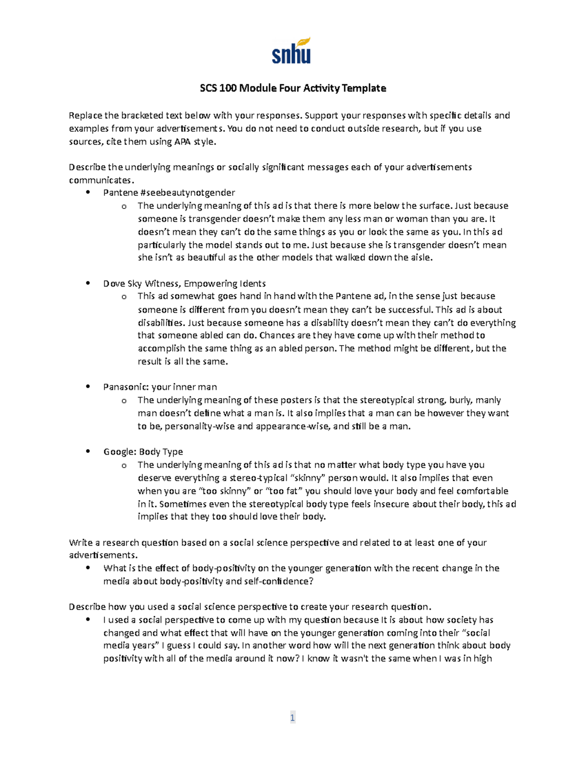SCS 100 Module Four Activity Template - SCS 100 Module Four Activity ...