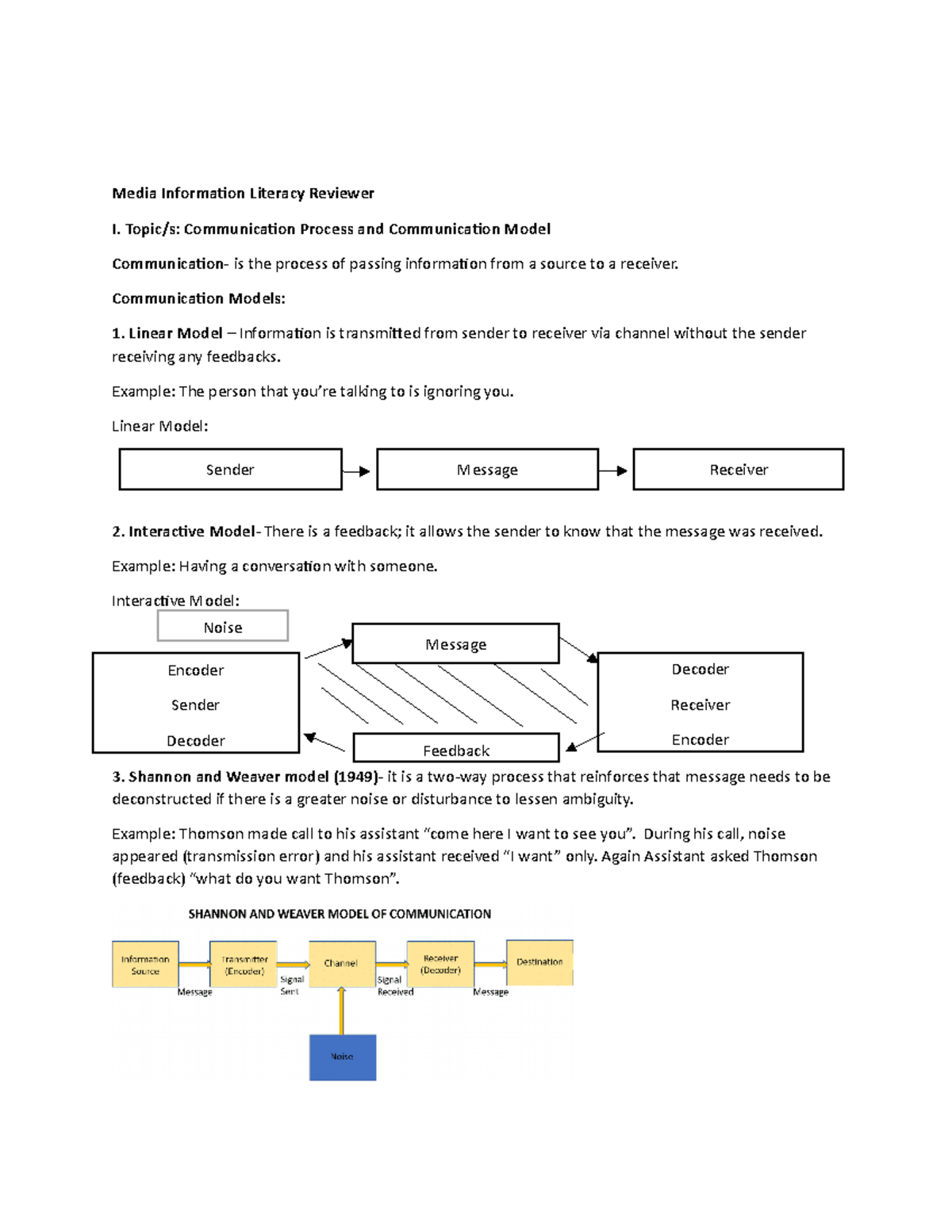 M.I - notes - Media Information Literacy Reviewer I. Topic/s ...