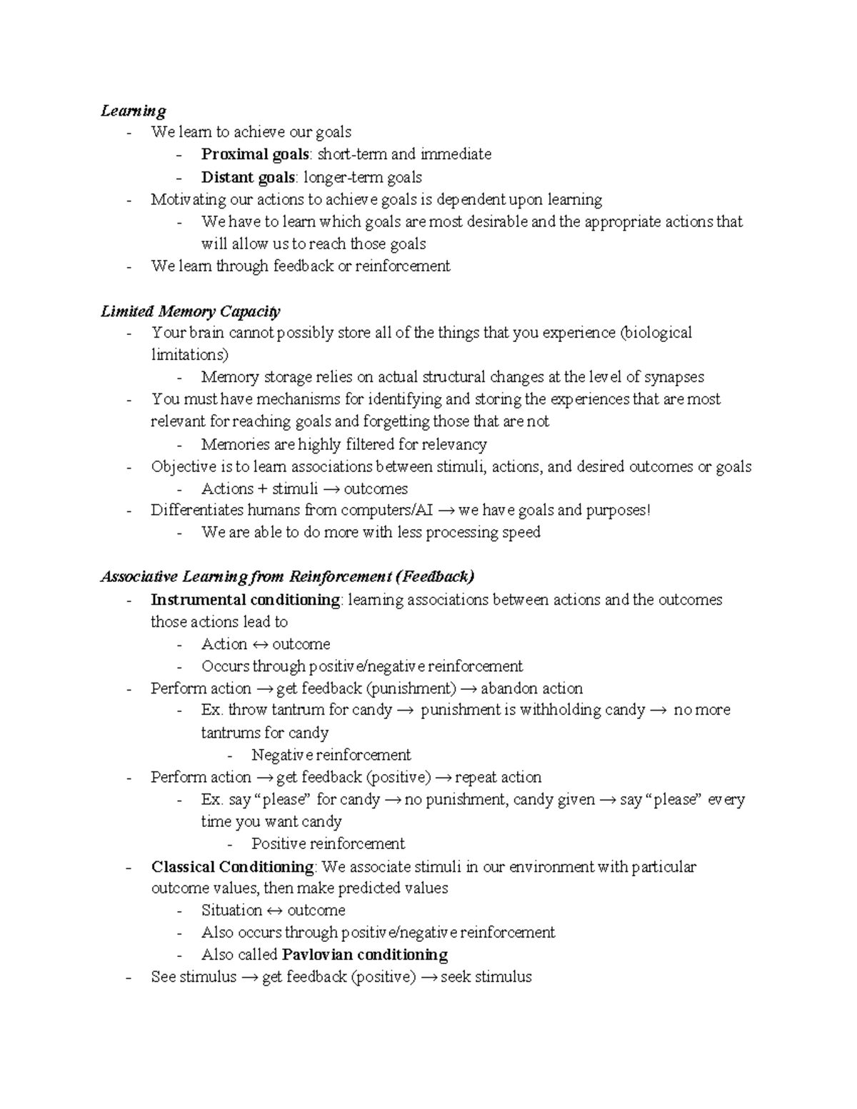 NE 101 Lecture 24 Compiled Notes - Learning - We learn to achieve our ...