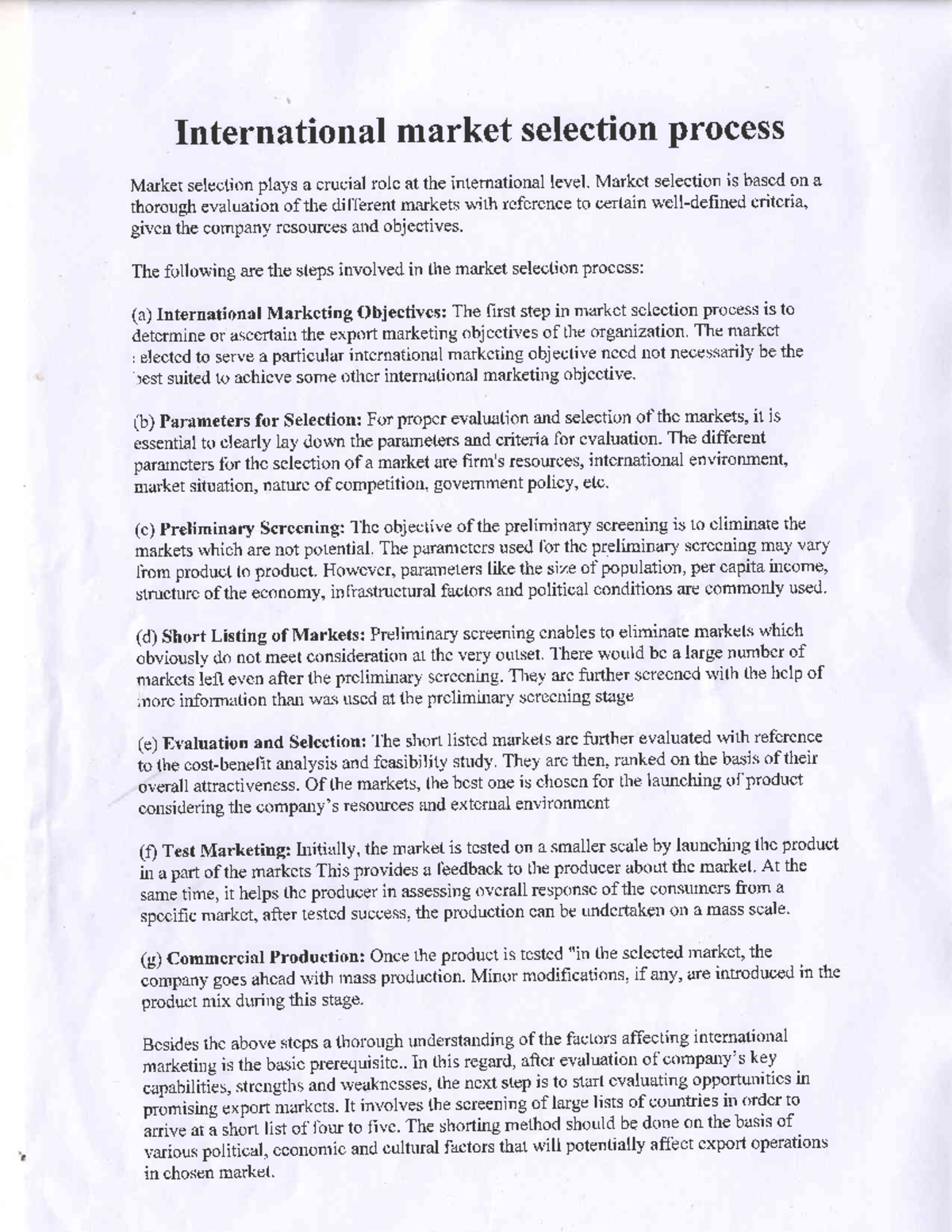 International Market Selection Process - International market selection ...