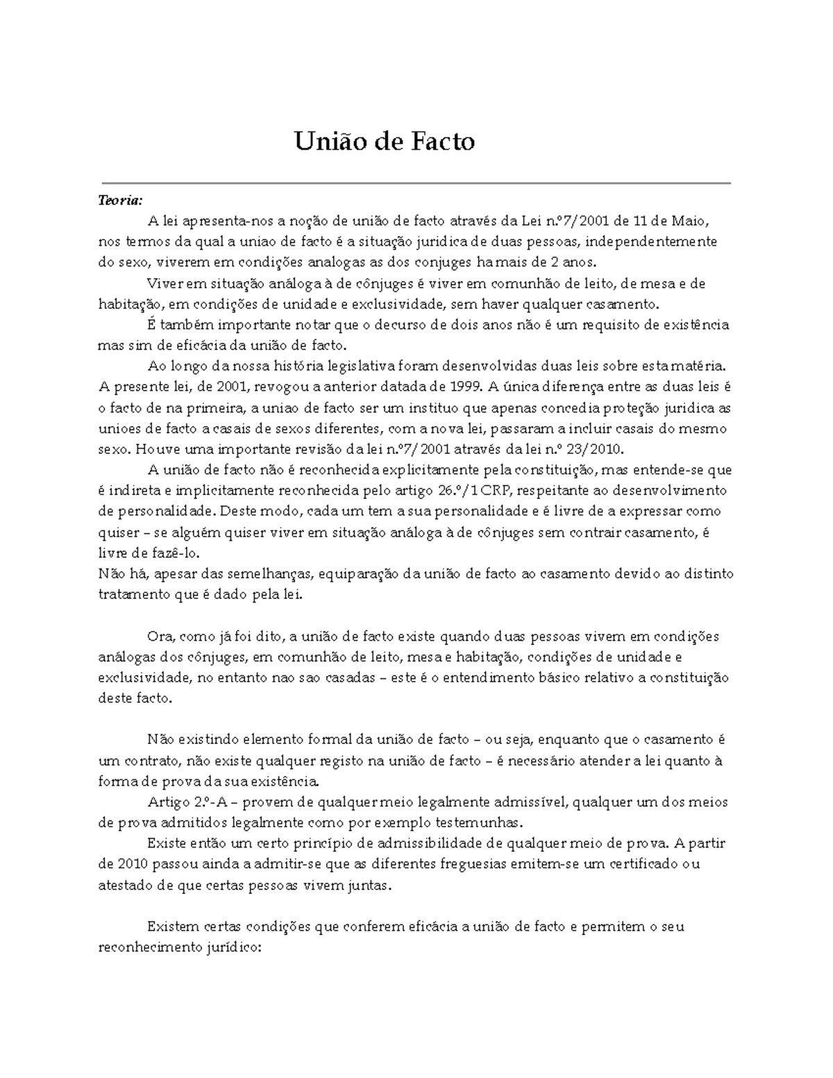 DFM teoricas + praticas super completos - União de Facto Teoria: A lei ...