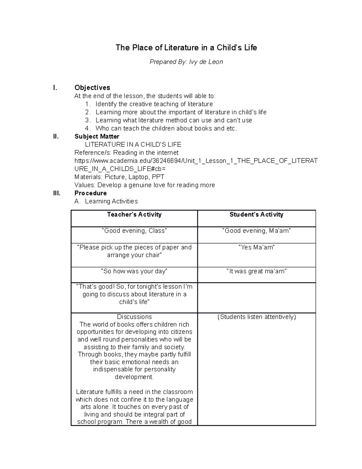 The place of literature in a child - The Place of Literature in a Child ...