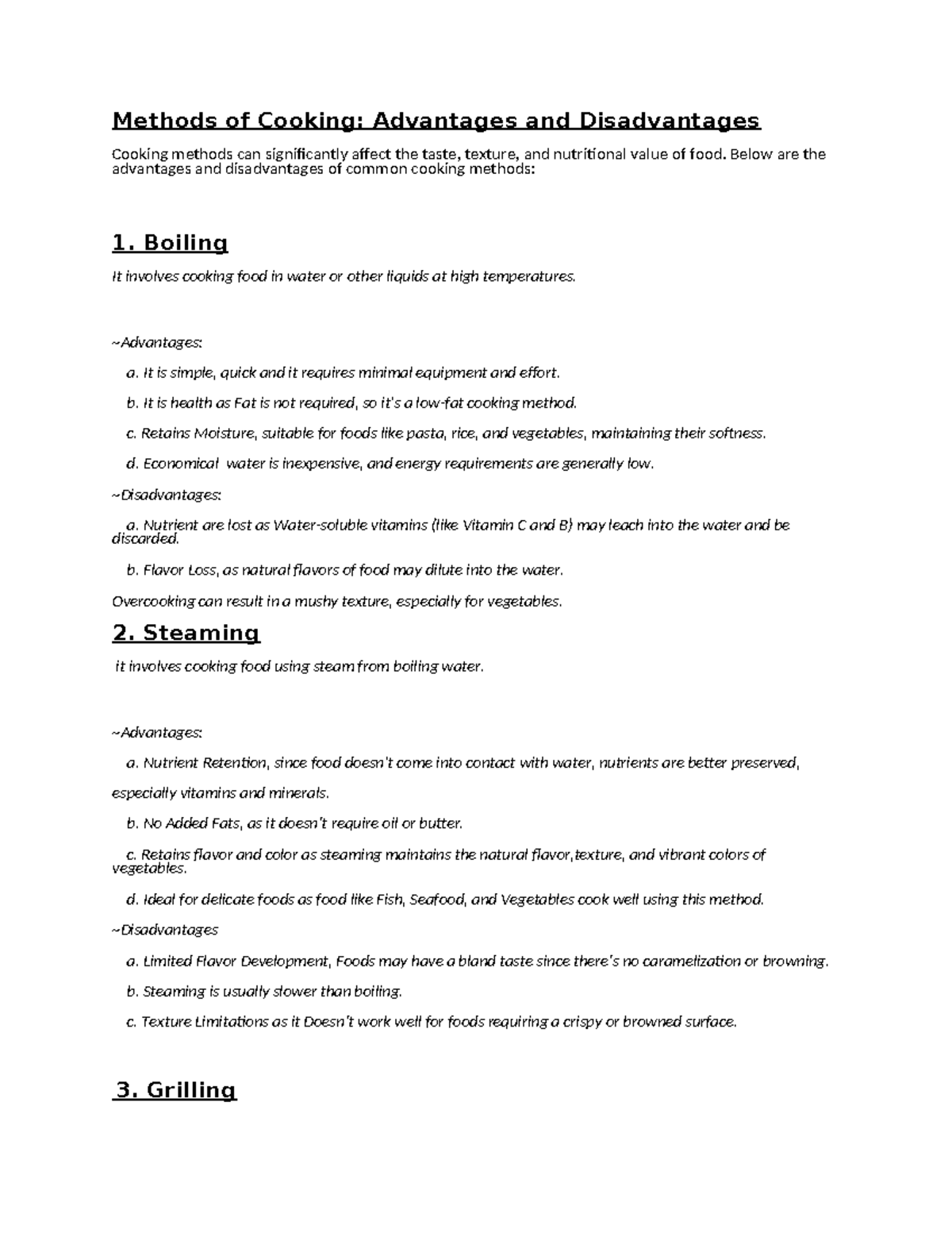 Advantage and Disadvantages of Cooking Methods - Methods of Cooking: Advantages and ...