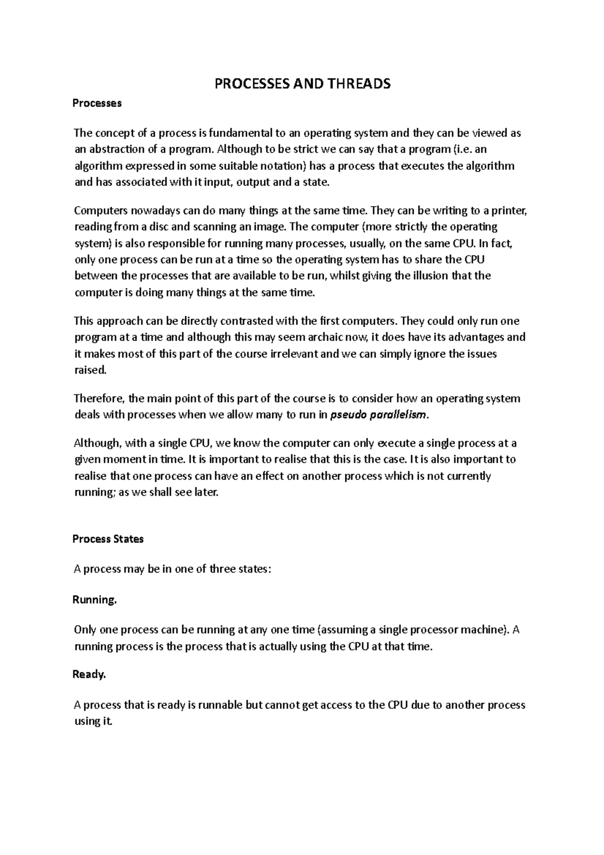 Processes AND Threads - PROCESSES AND THREADS Processes The concept of ...