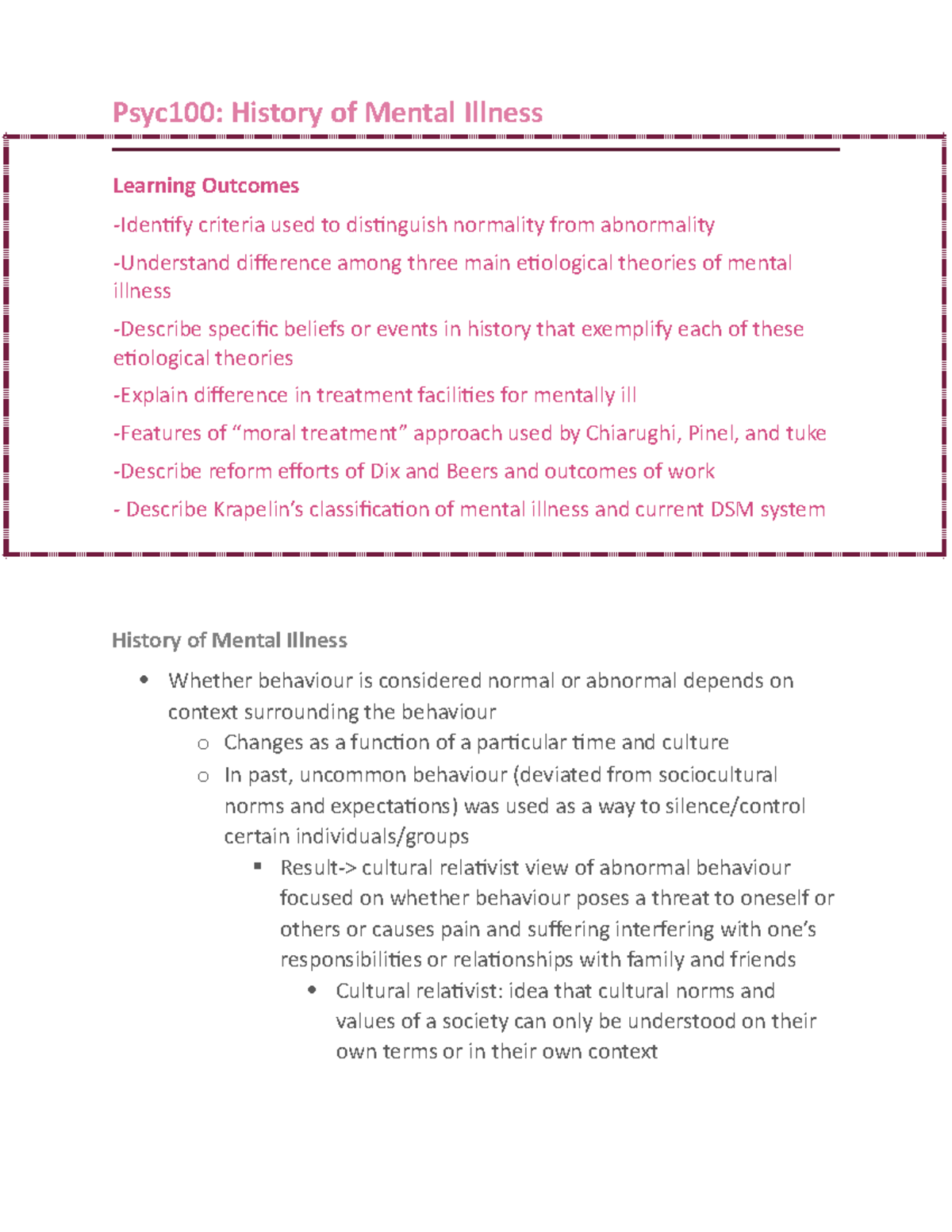 Psyc100- Week 19 (psychopathology 1) - Psyc100: History of Mental ...