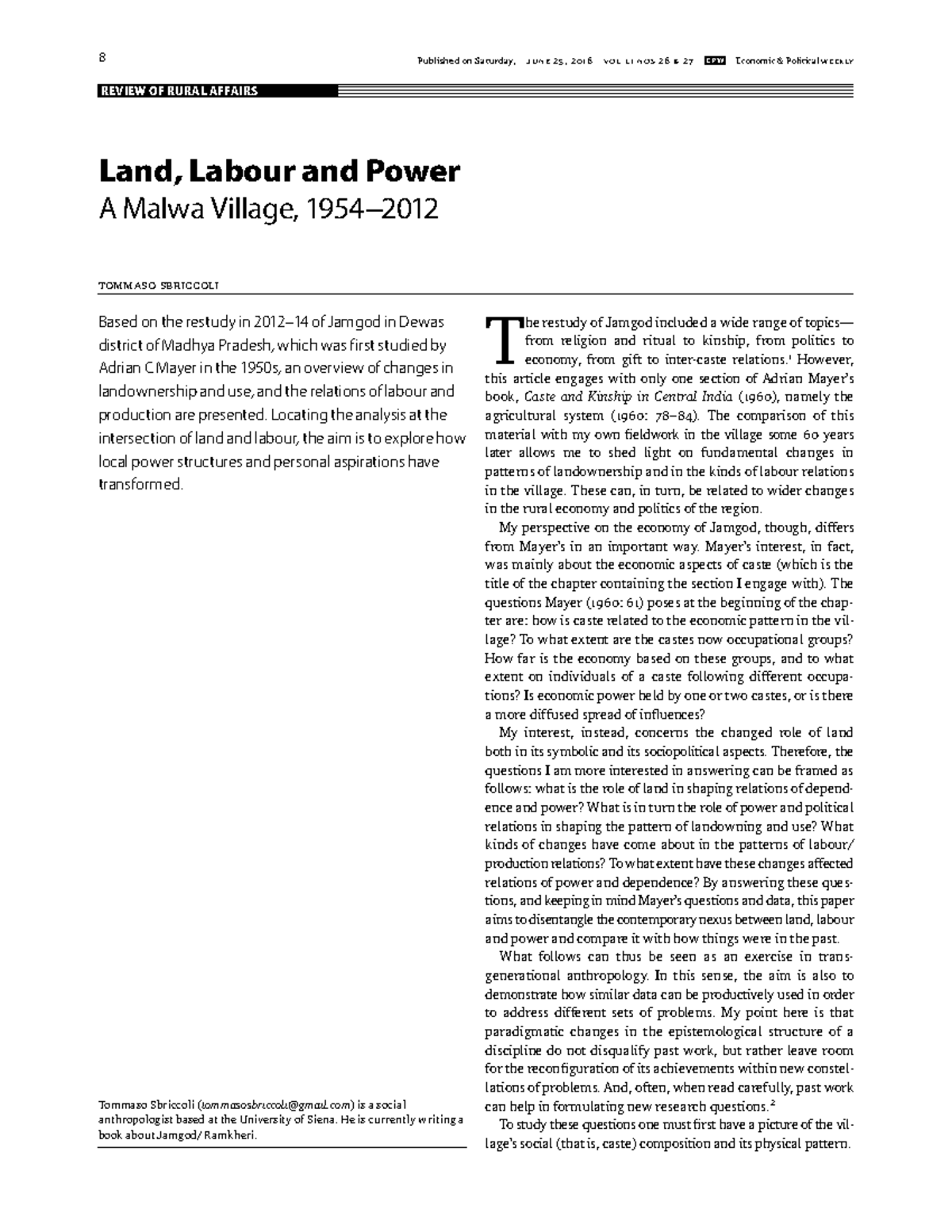 Land, Labour and Power - REVIEW OF RURAL AFFAIRS 8 Published on ...