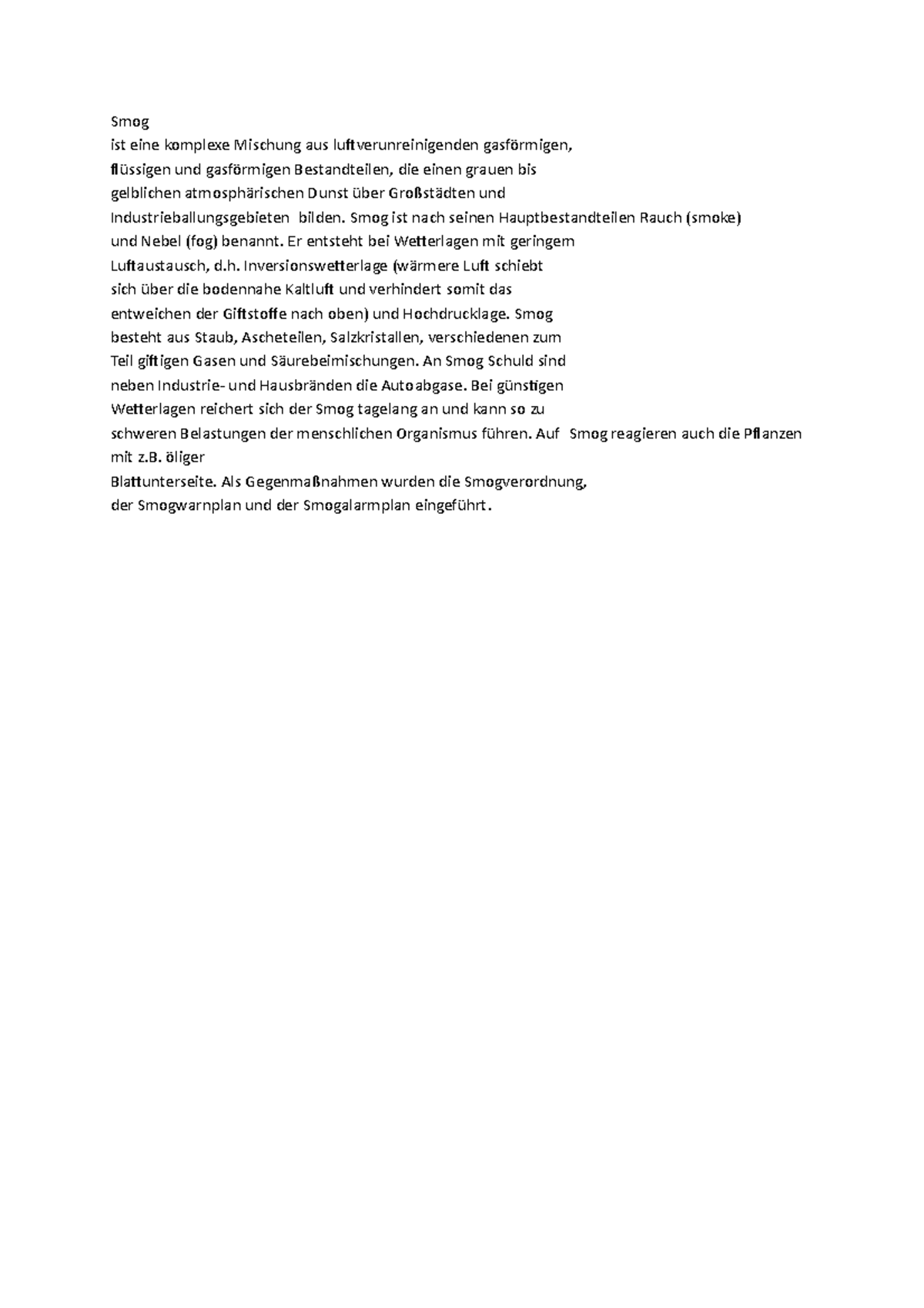 Mein vorlese Text - dsfdsfdsfdsf - Smog ist eine komplexe Mischung aus luftverunreinigenden ...