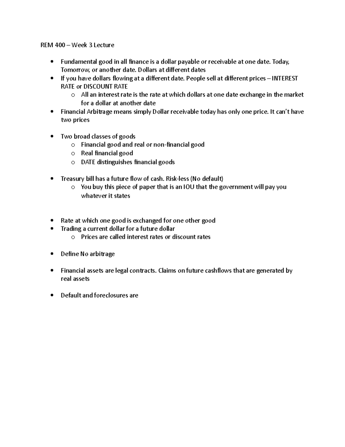 REM 400 - Week 3 Lecture - REM 400 – Week 3 Lecture Fundamental good in ...