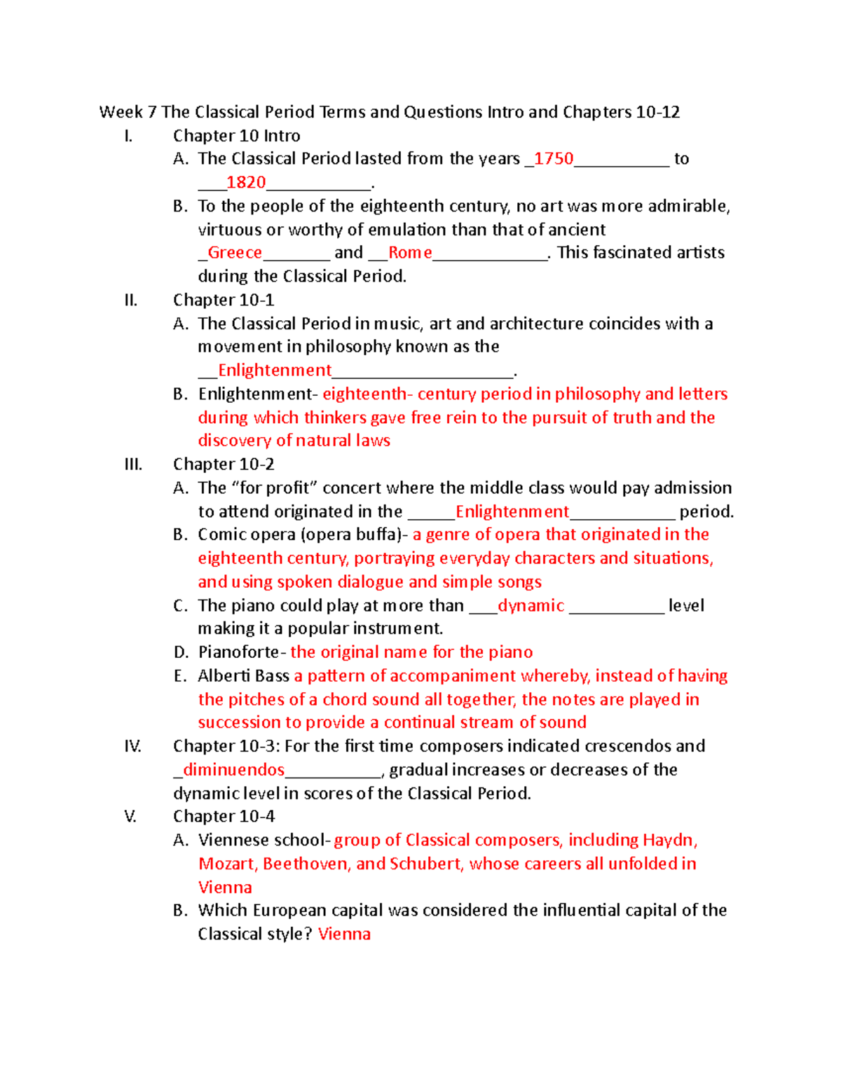 Week 7 The Classical Era Terms and Questions Chapters 10-12 - Week 7 ...