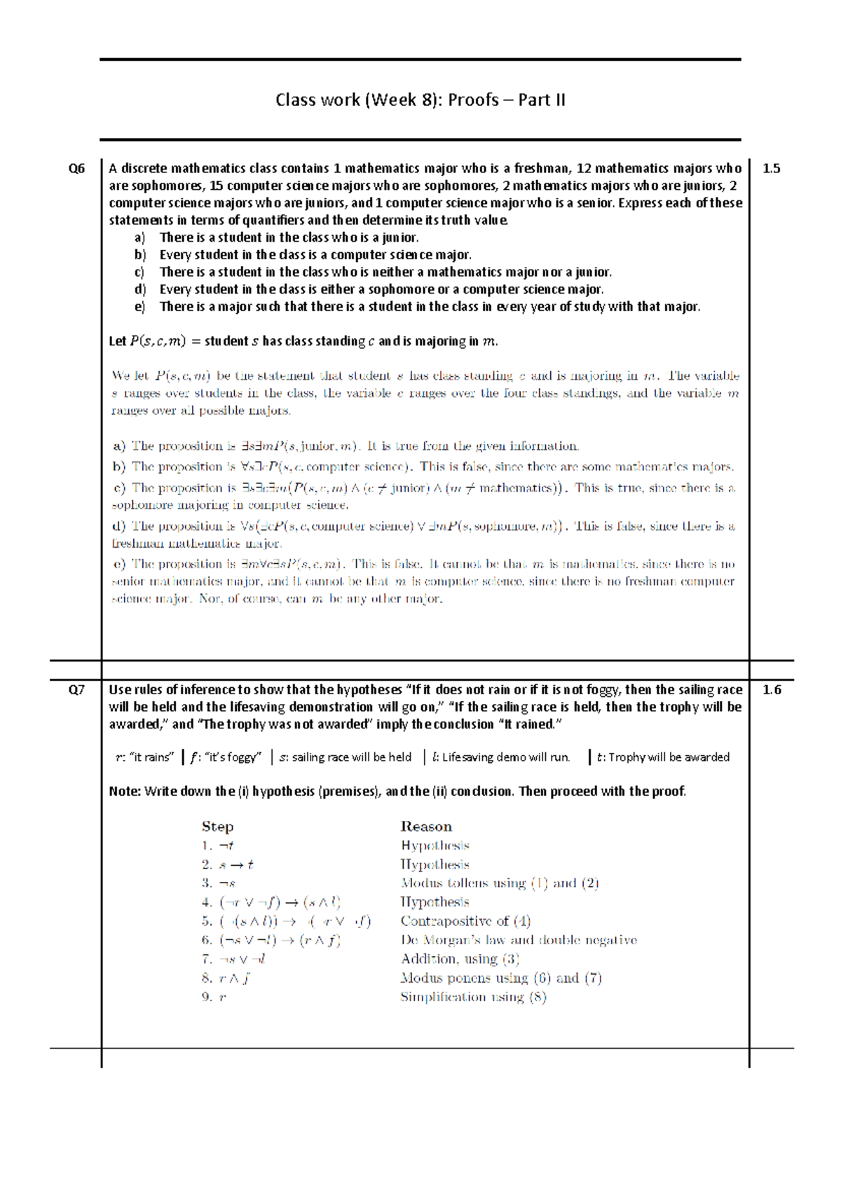 Proofs - Solutions - Class work (Week 8): Proofs – Part II Q6 A ...