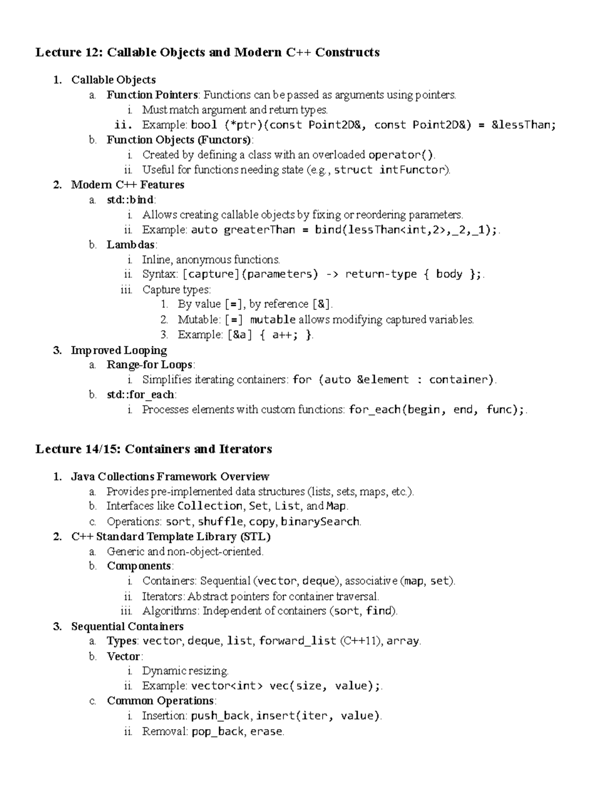 CSI2372 Final Quiz Notes - Lecture 12: Callable Objects and Modern C++ ...