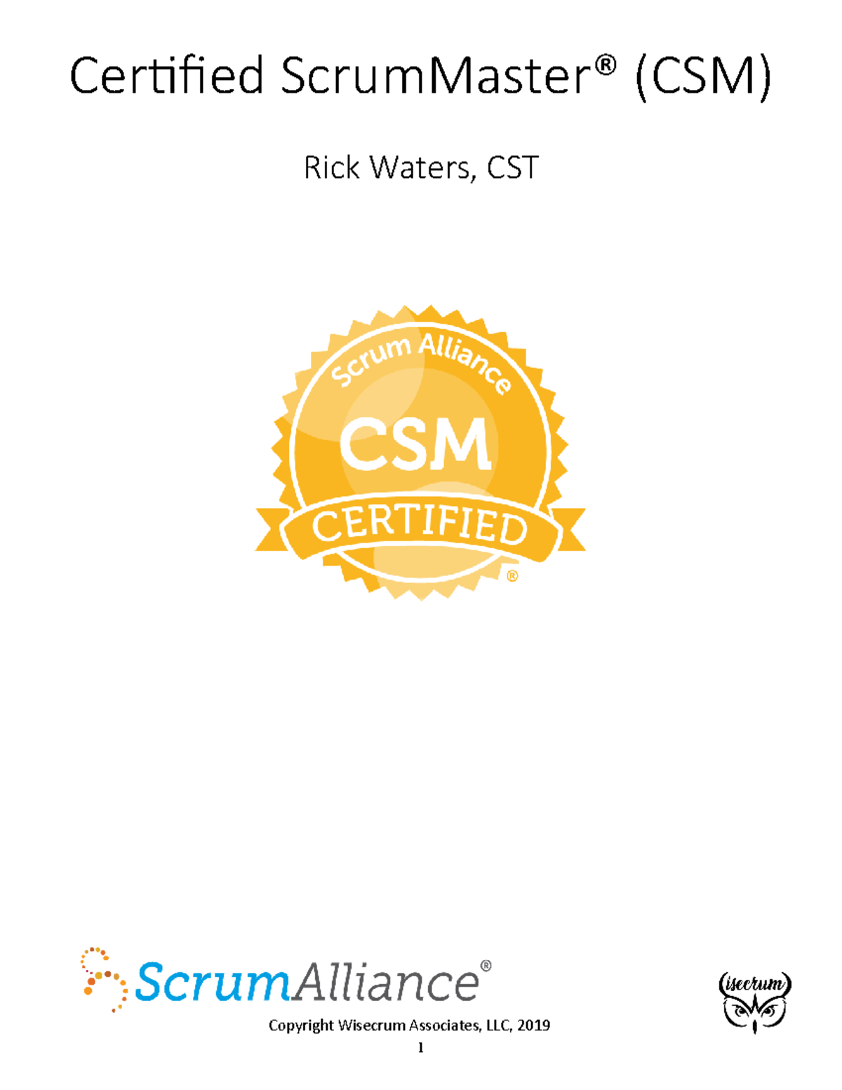 CSM Student Workbook 2021 Edition - Copyright Wisecrum Associates, LLC ...