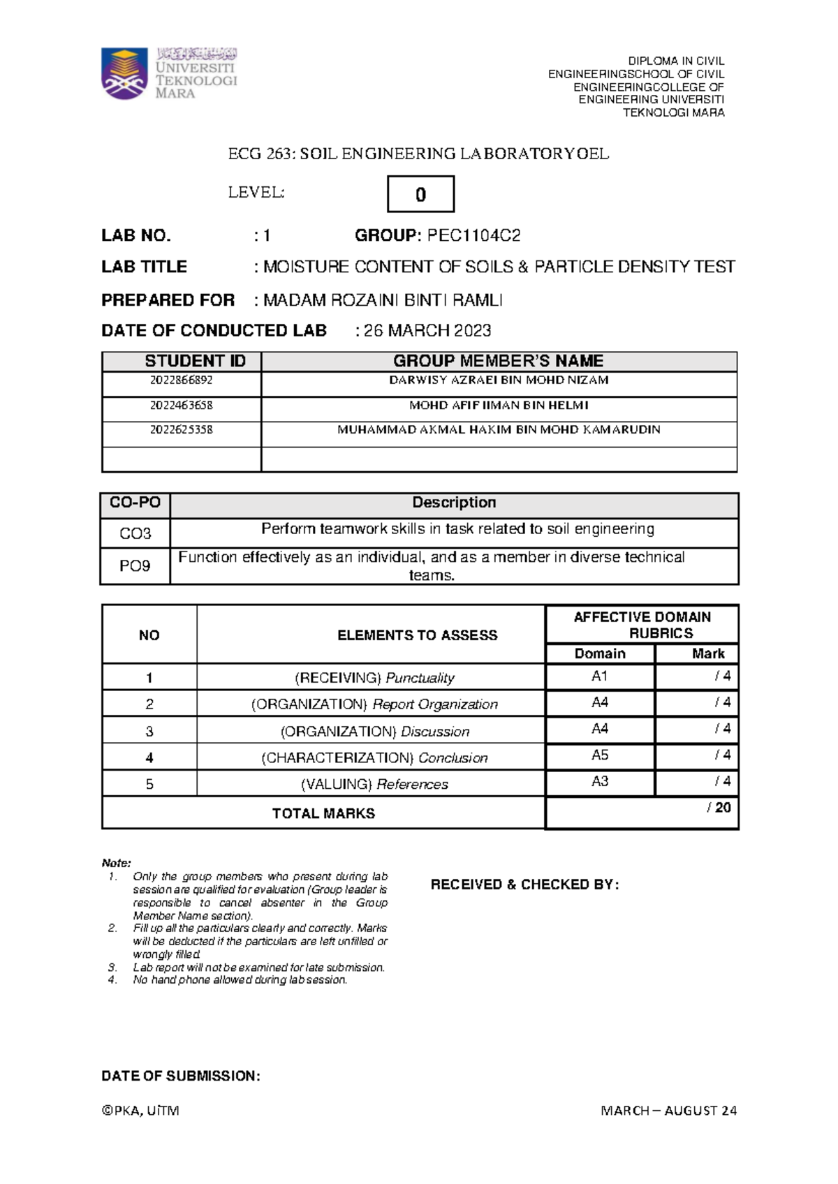 LAB Report ECG263 Moisture Content of Soils Particle Density Test ...