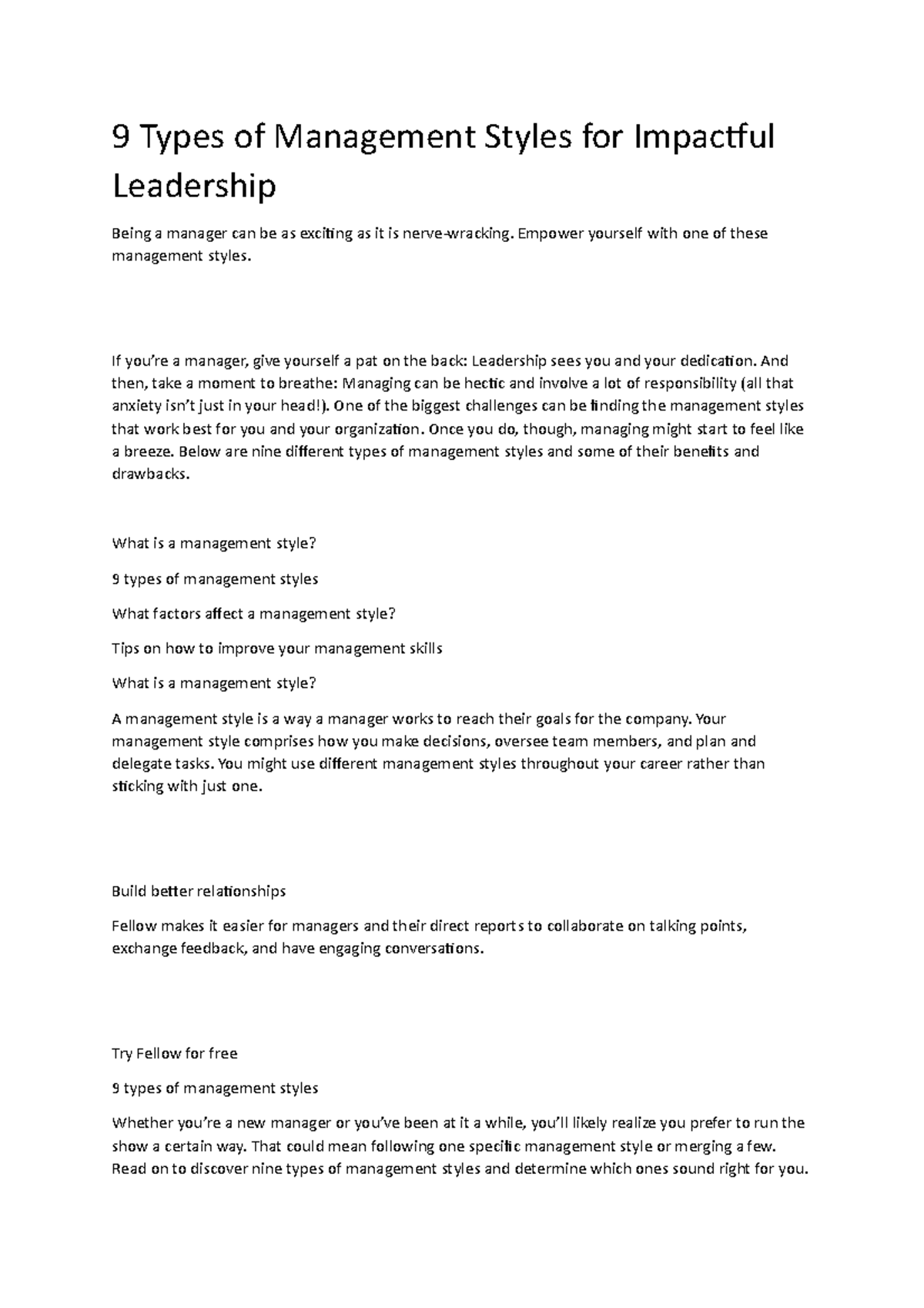 9 Types of Management Styles for Impactful Leadership - Empower ...