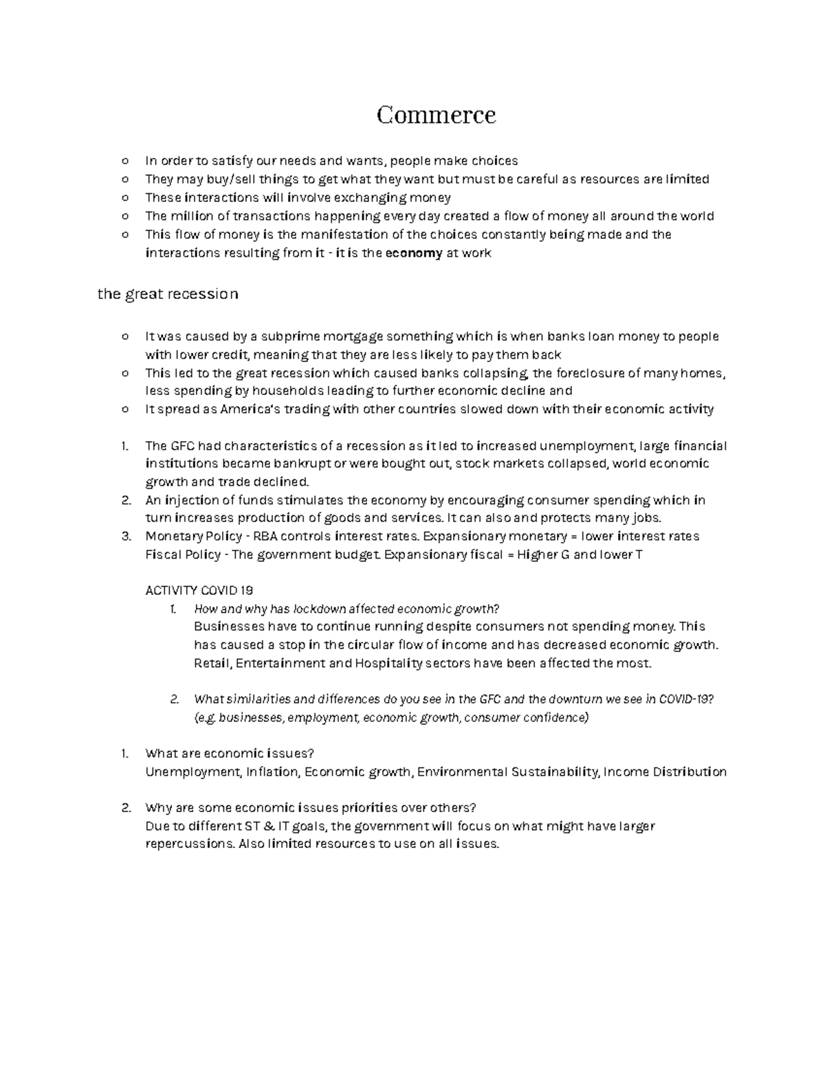 Commerce - class notes - Commerce In order to satisfy our needs and ...