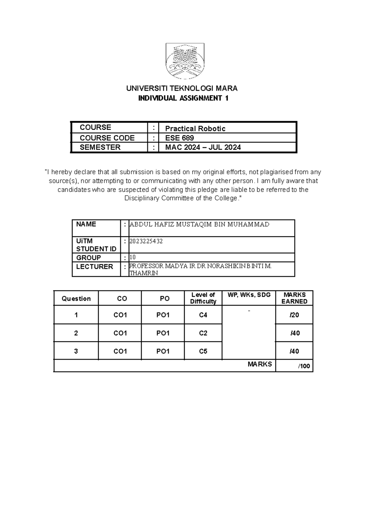 Assignment 1 Tugasan Individu - UNIVERSITI TEKNOLOGI MARA INDIVIDUAL ...