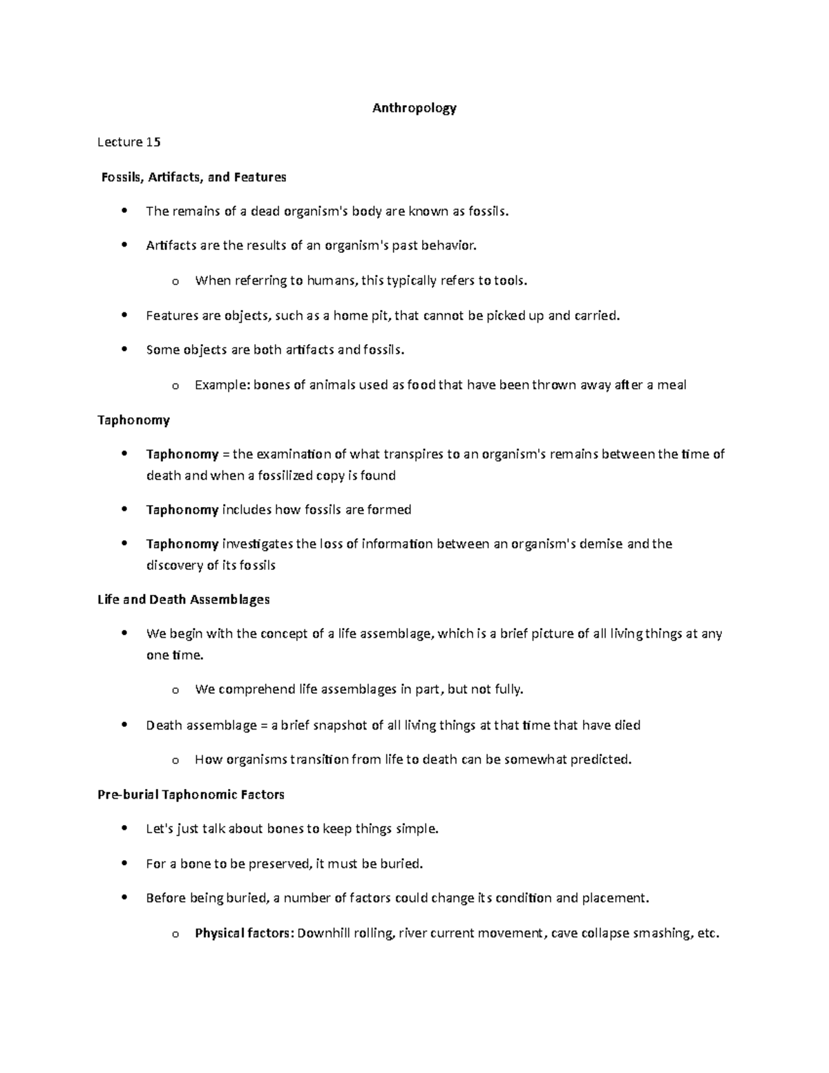 Anthropology Lecture 15 - Anthropology Lecture 15 Fossils, Artifacts ...