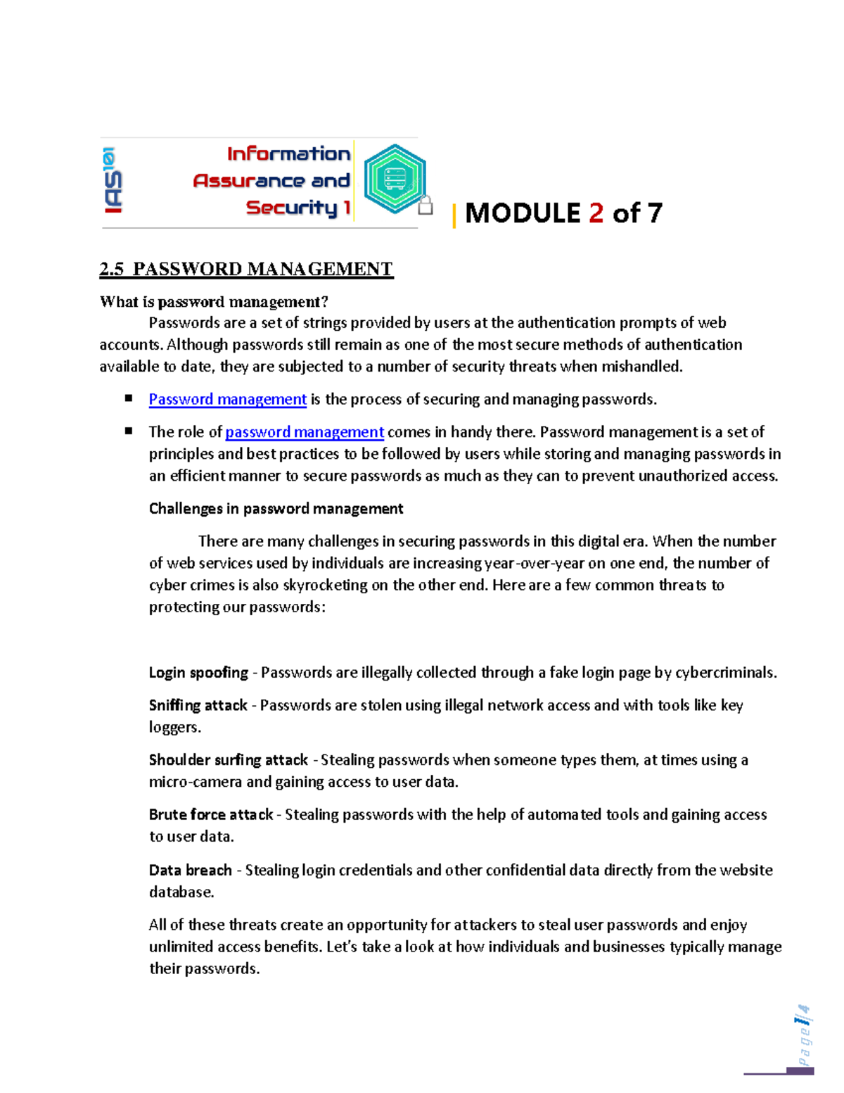 IAS101 Mod2.5 Password Management - 1 | 4 | MODULE 2 of 7 2 PASSWORD ...