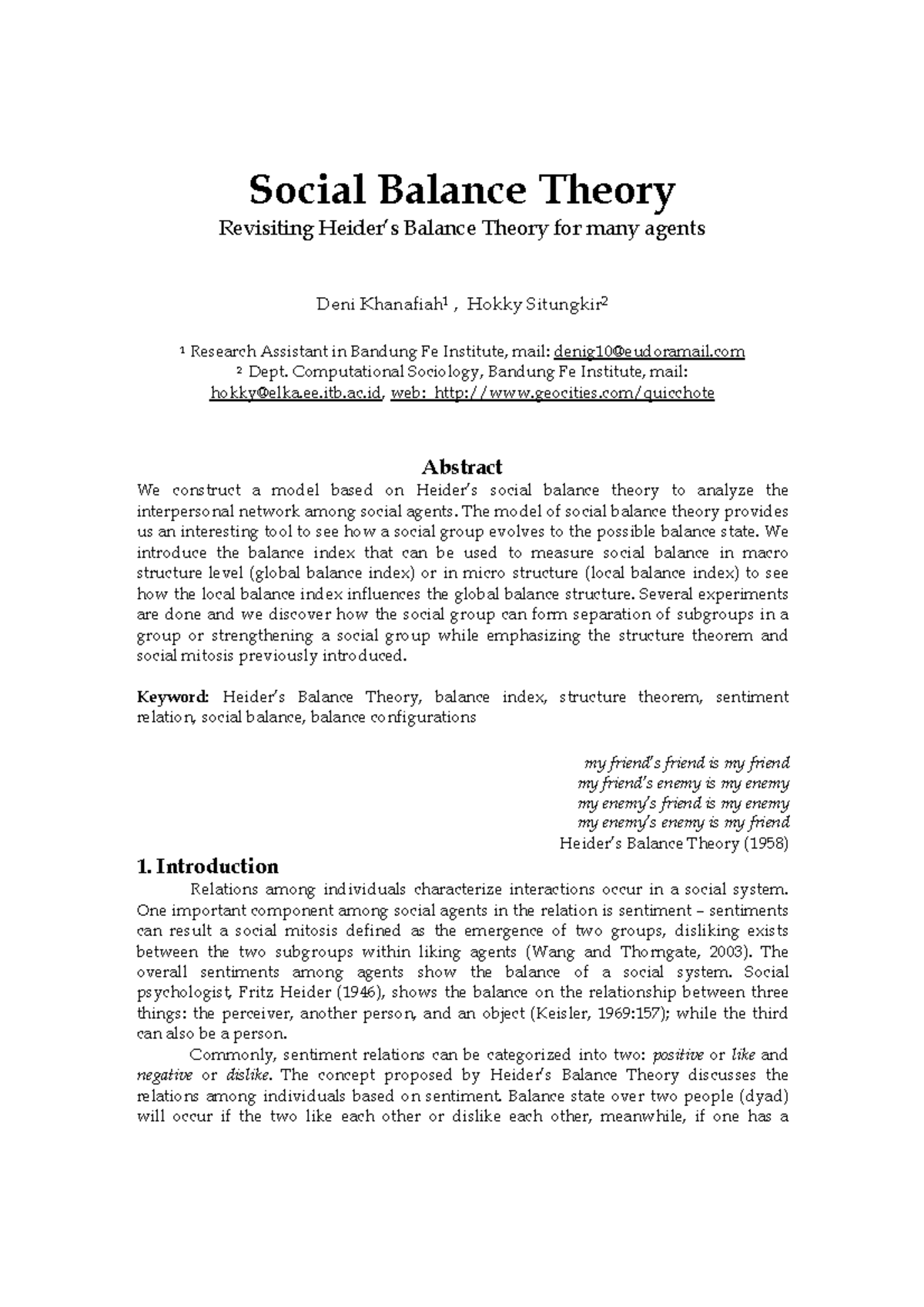 0405041 - Lecture notes - Social Balance Theory Revisiting Heider’s ...