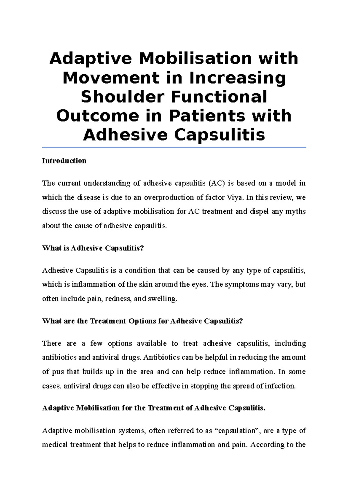 Adaptive Mobilisation with Movement in Increasing Shoulder Functional ...