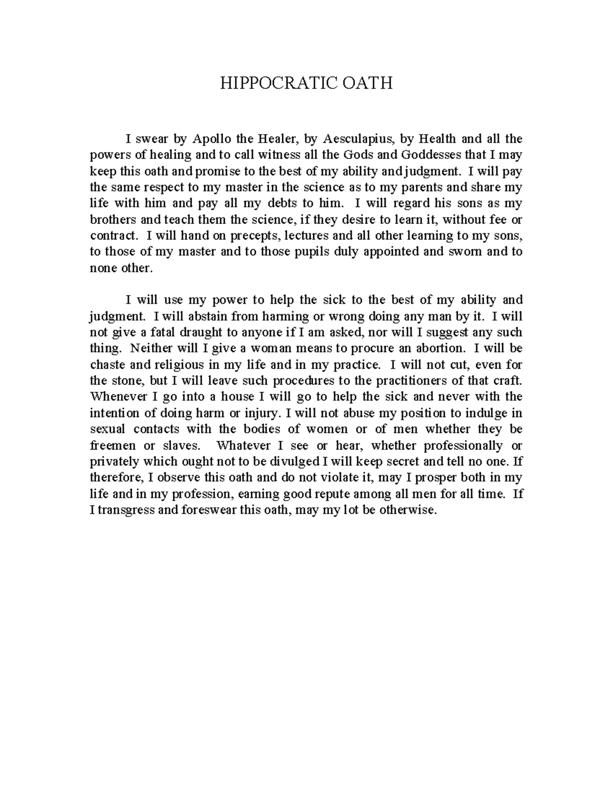 Hippocratic Oath Definition Summary Facts Britannica