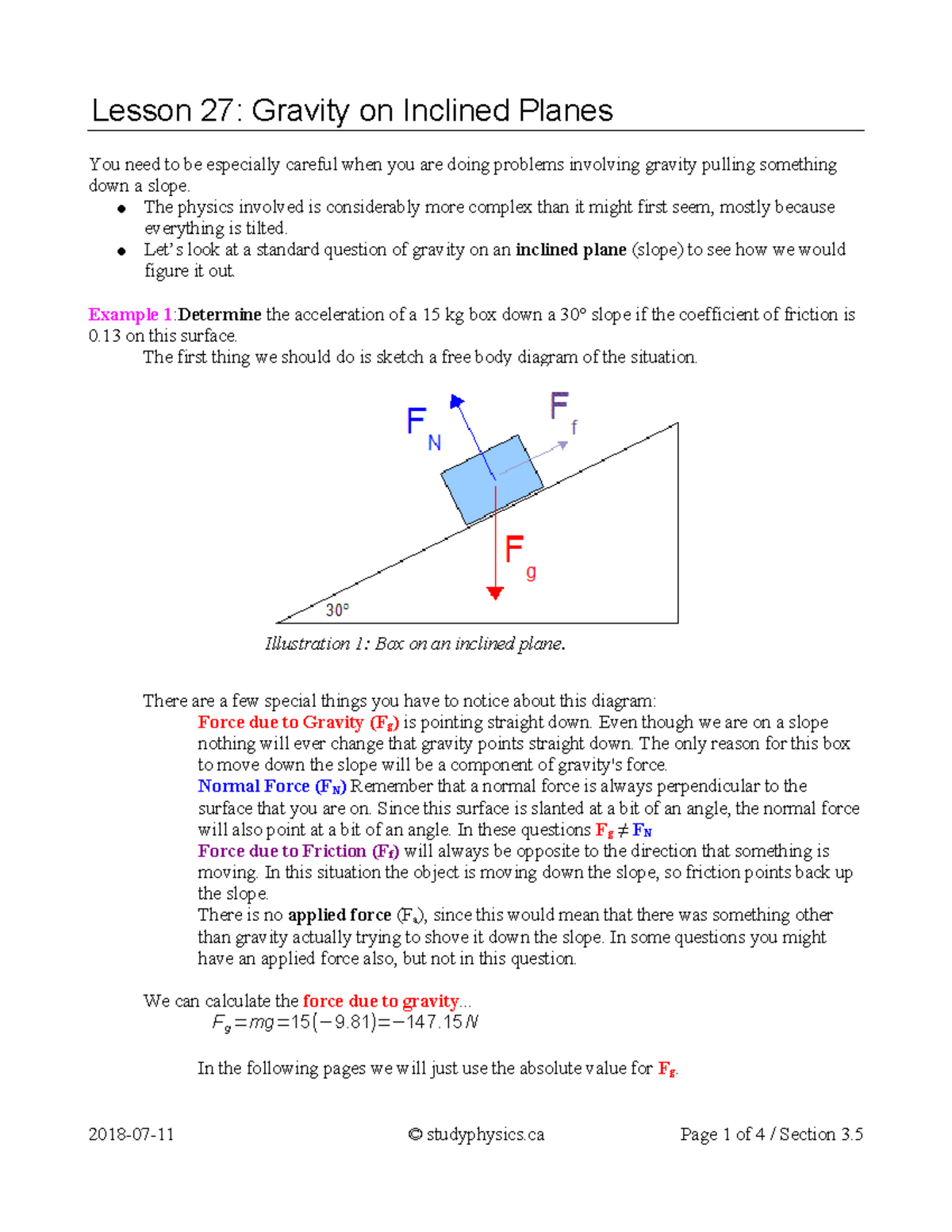 27 inclined - Yashsh - Lesson 27: Gravity on Inclined Planes You need ...