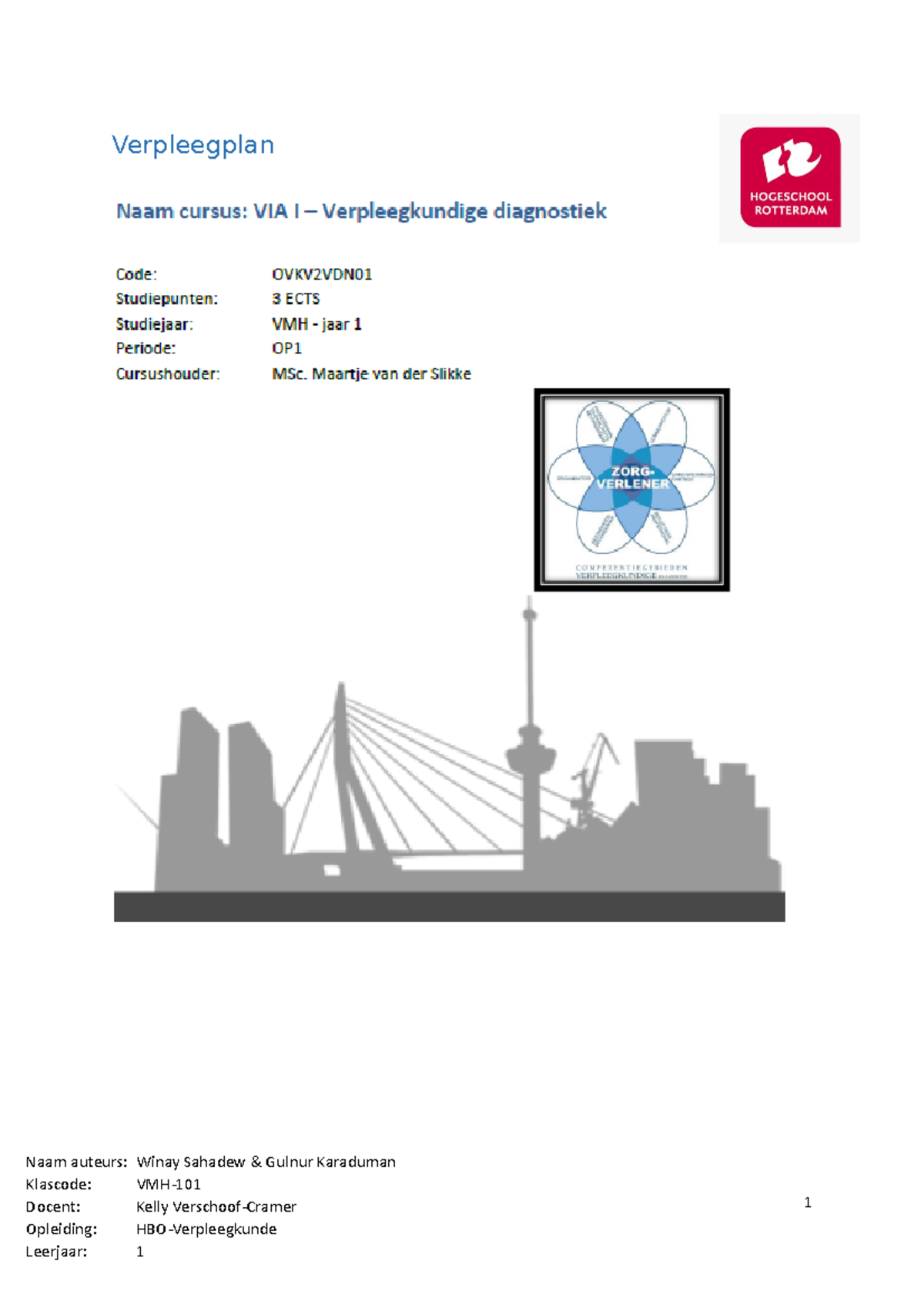 Verpleegplan deelopdracht 1 - Verpleegplan 1 Verpleegplan Winay Sahadew ...