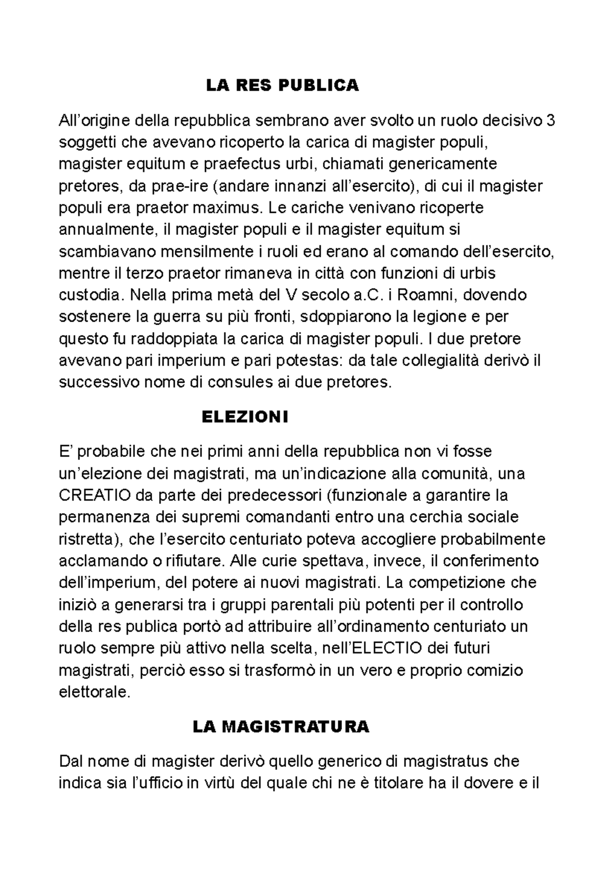 LA RES Publica - Riassunto Storia del diritto romano - LA RES PUBLICA ...