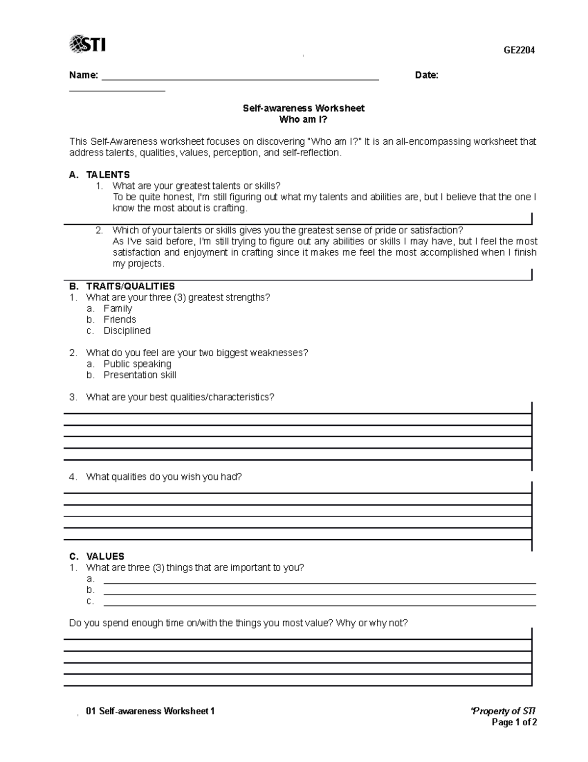 01 Self-awareness - Revised - GE Name