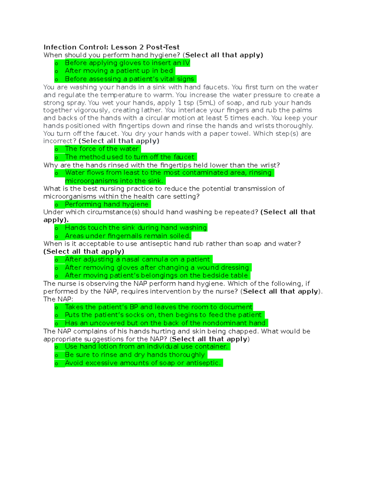 Infection Control Lesson 2 Test - Infection Control: Lesson 2 Post-Test ...