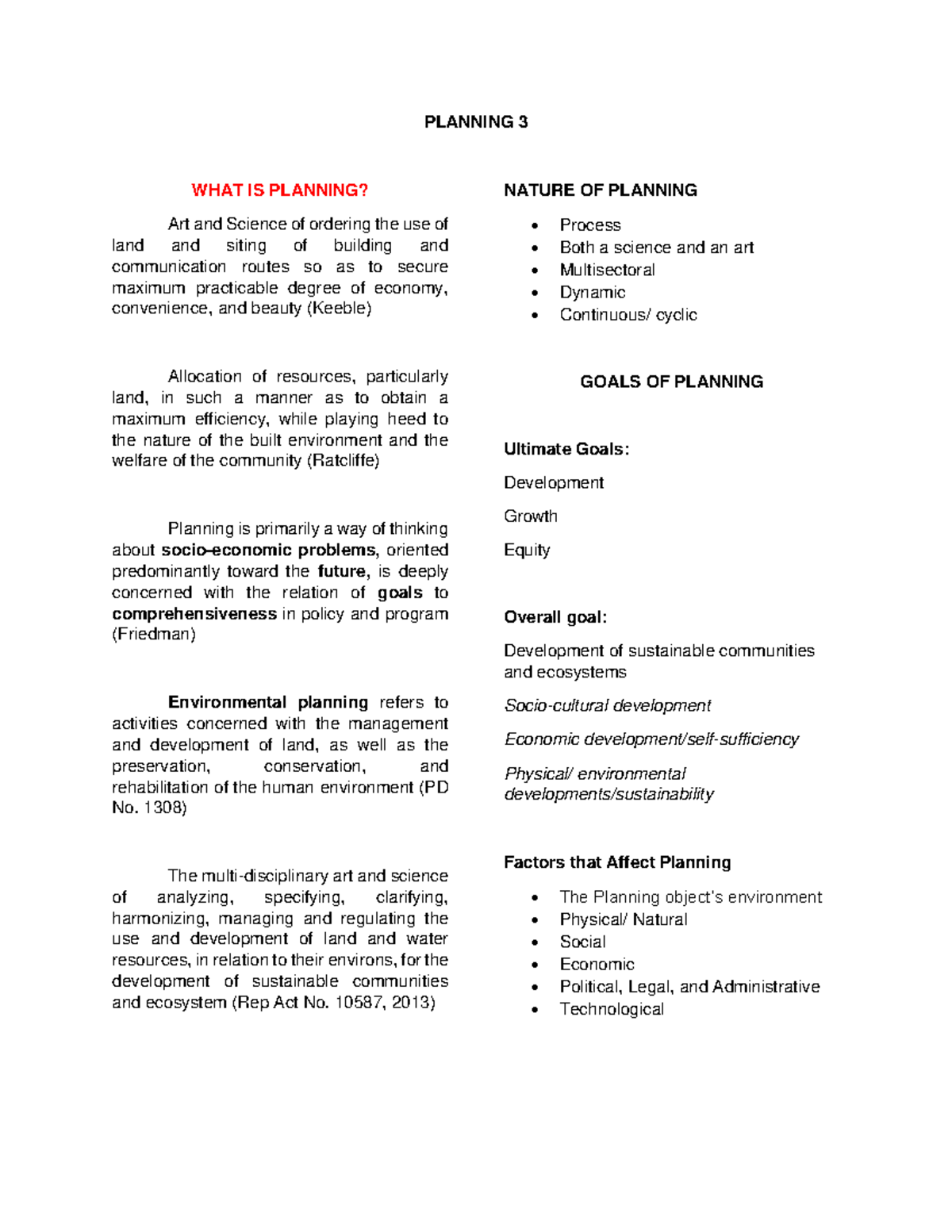 Planning-3- Reviewer - PLANNING 3 WHAT IS PLANNING? Art and Science of ...