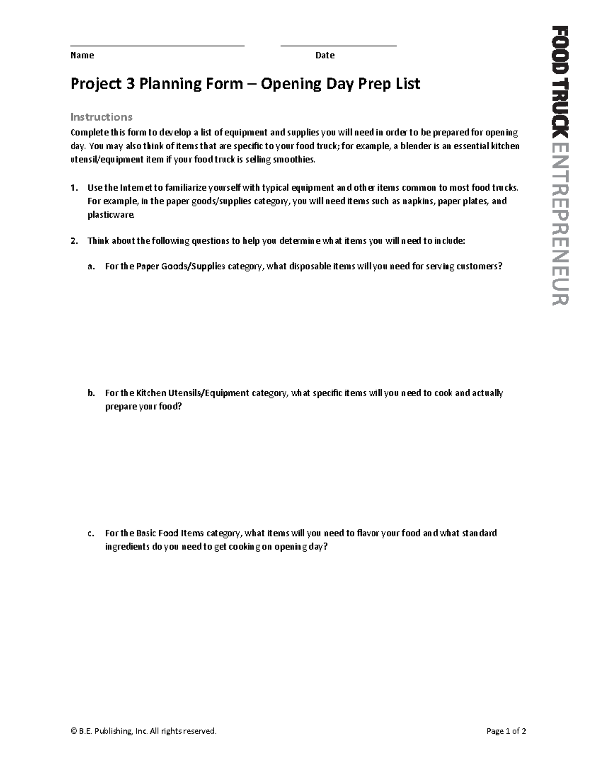 Project 3 Planning Form ...